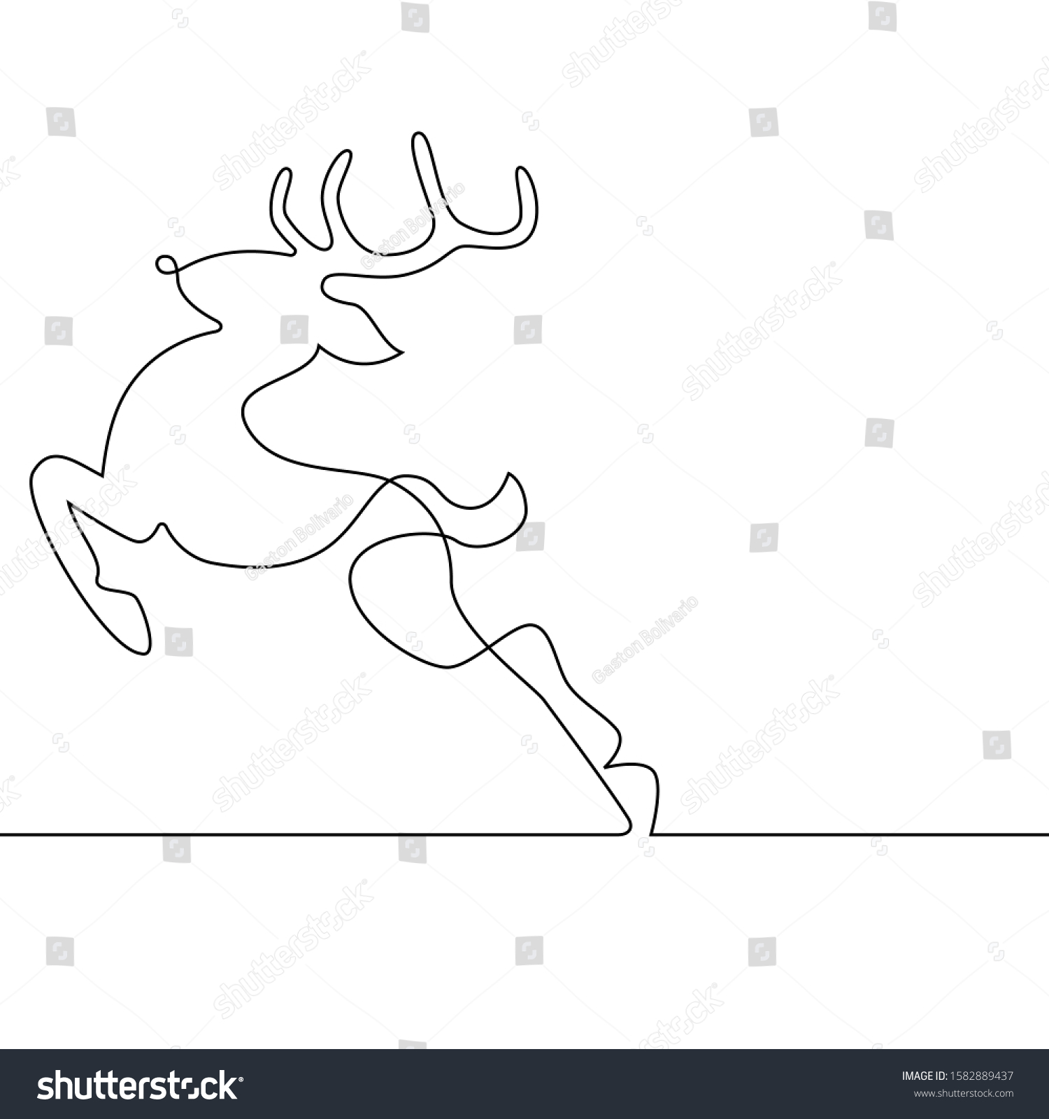 Reindeer Leaping Continuous Line Drawing Vector: vector de stock (libre ...