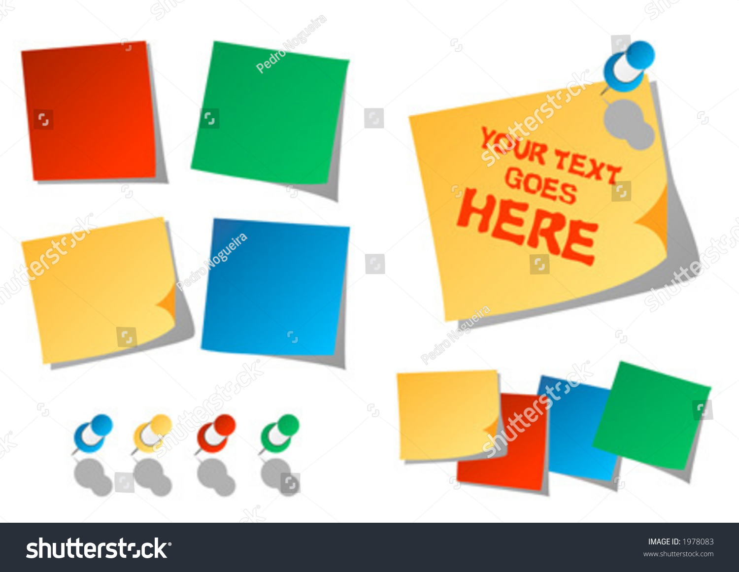 Reminders_post It_notes And Different Color Pins Stock Vector ...
