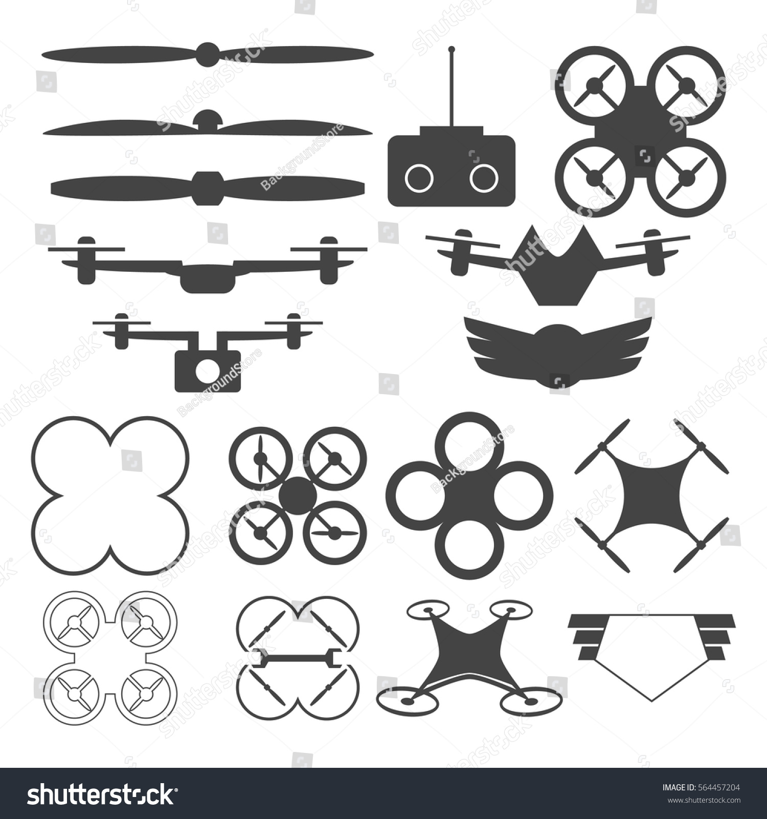 Remote Drones Black Vector Symbols Set 스톡 벡터(로열티 프리) 564457204 ...