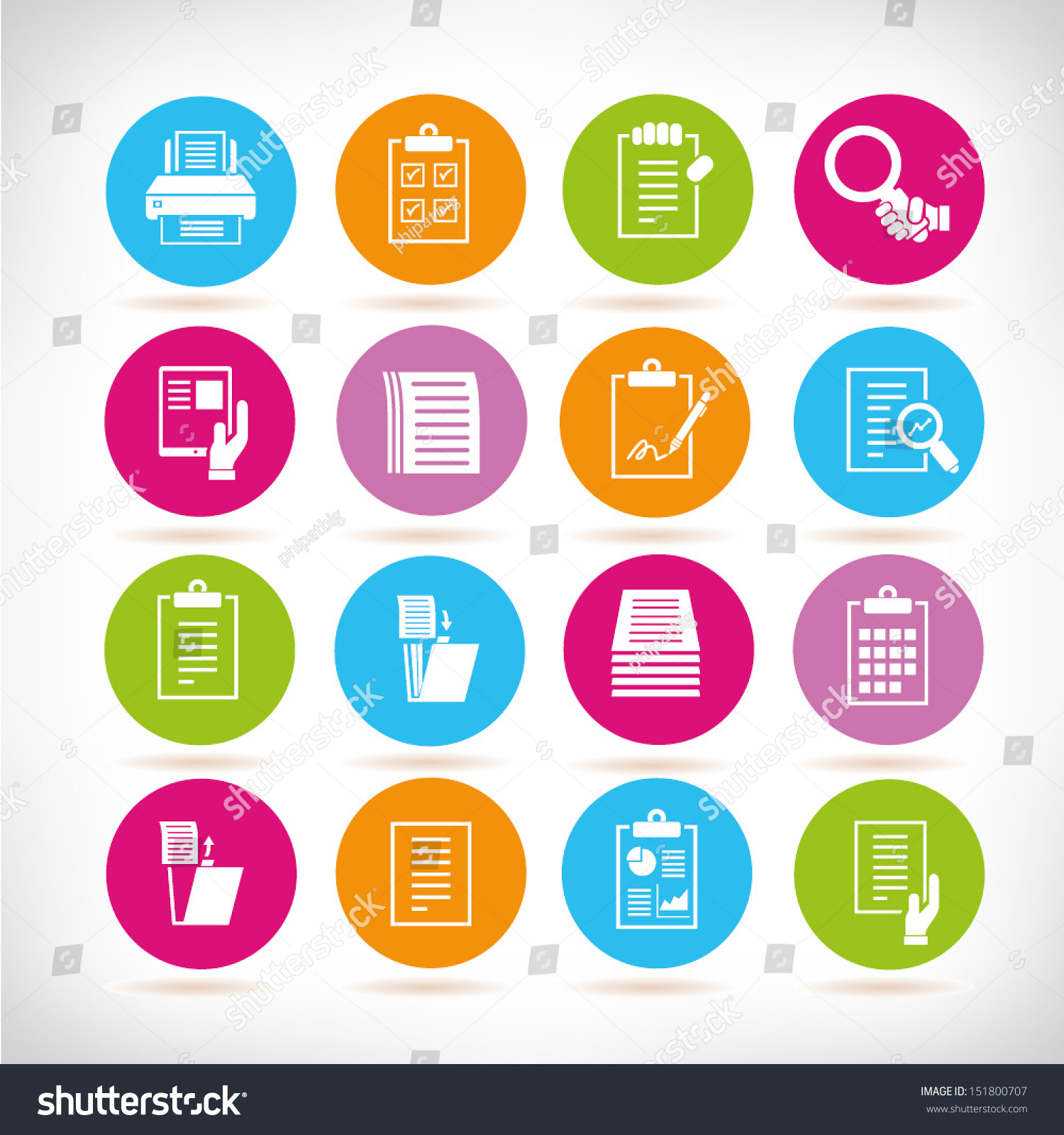 Report Document Icons Round Button Set Stock Vector 151800707 ...