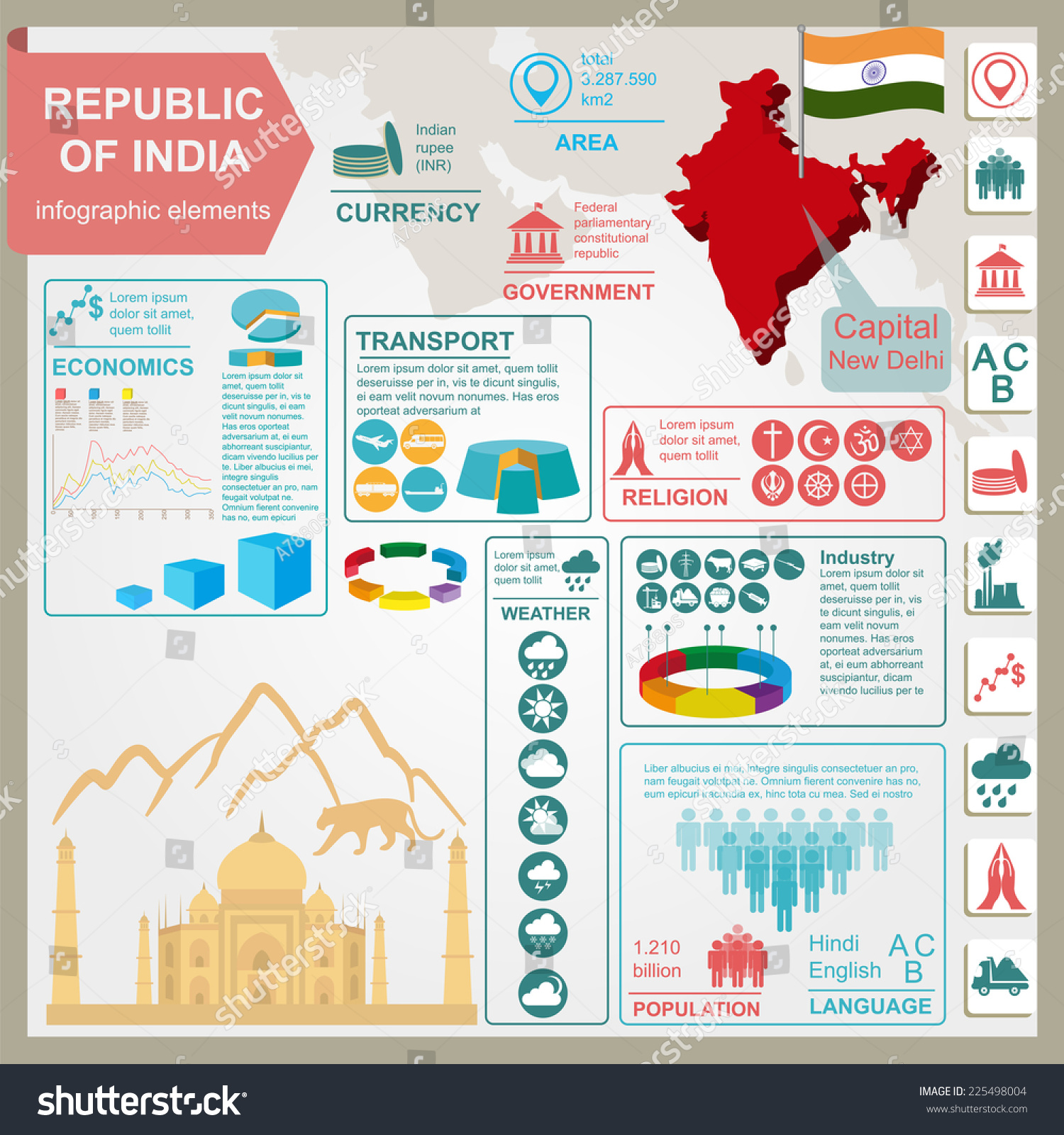 Republic India Infographics Statistical Data Sights เวกเตอร์สต็อก