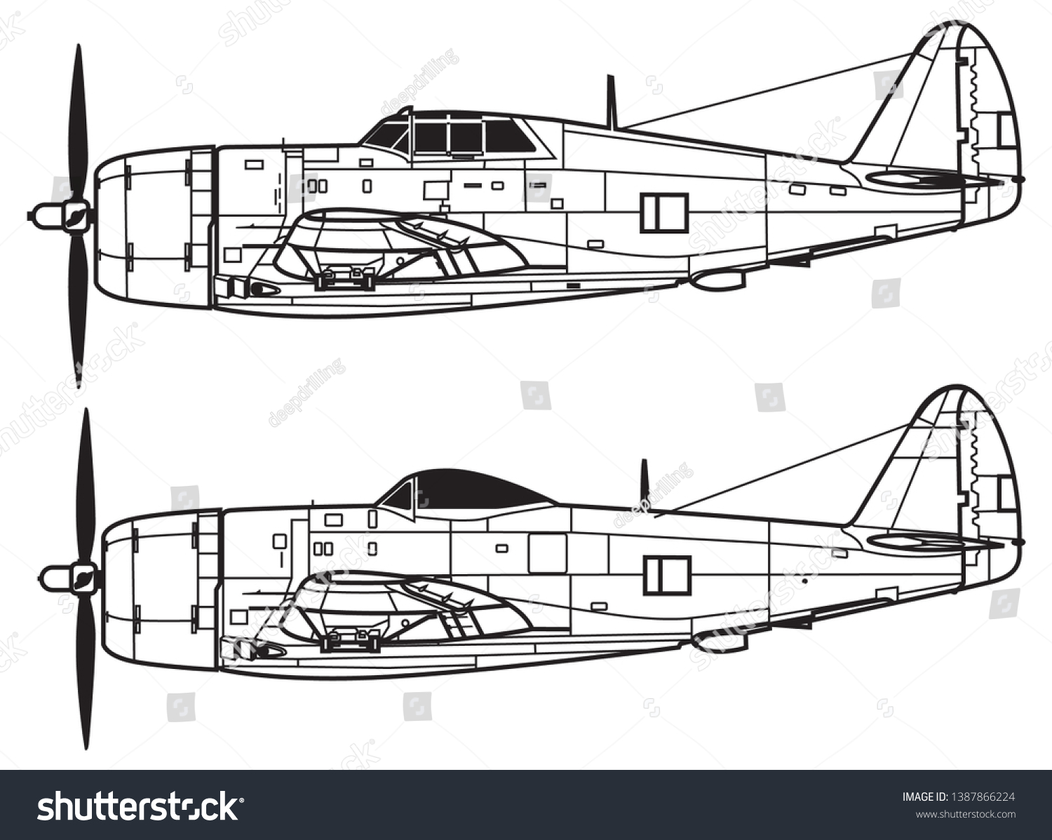 Republic P47 Thunderbolt Outline Vector Drawing Stock Vector (Royalty ...