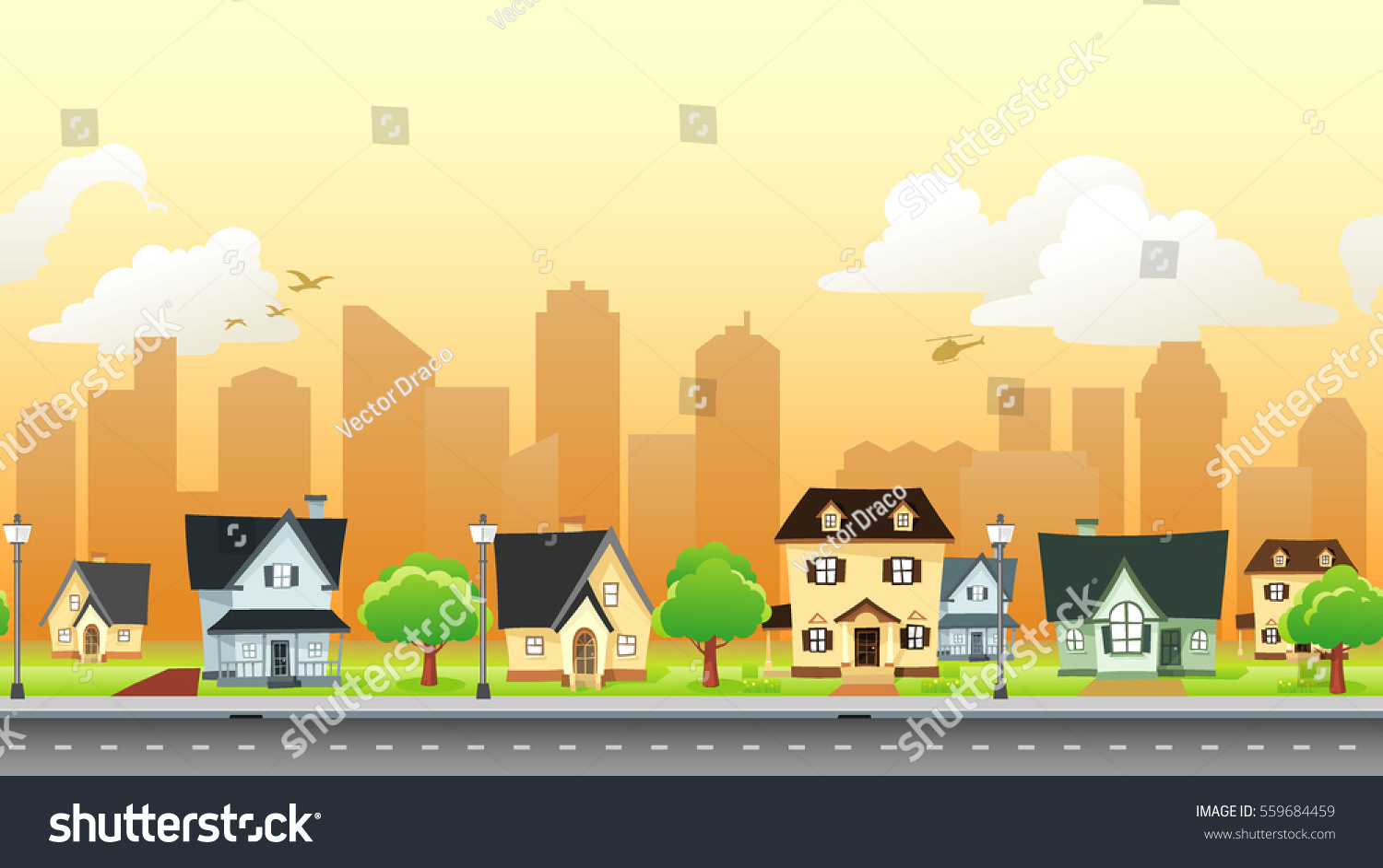Residential Subdivision Seamless Horizontal Composition: เวกเตอร์สต็อก ...