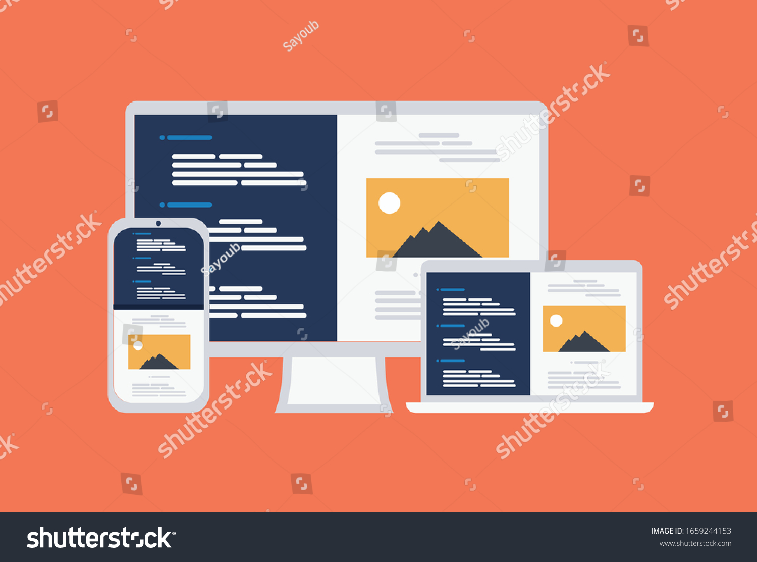 Responsive Design Development Computer Laptop Smartphone Stock Vector ...