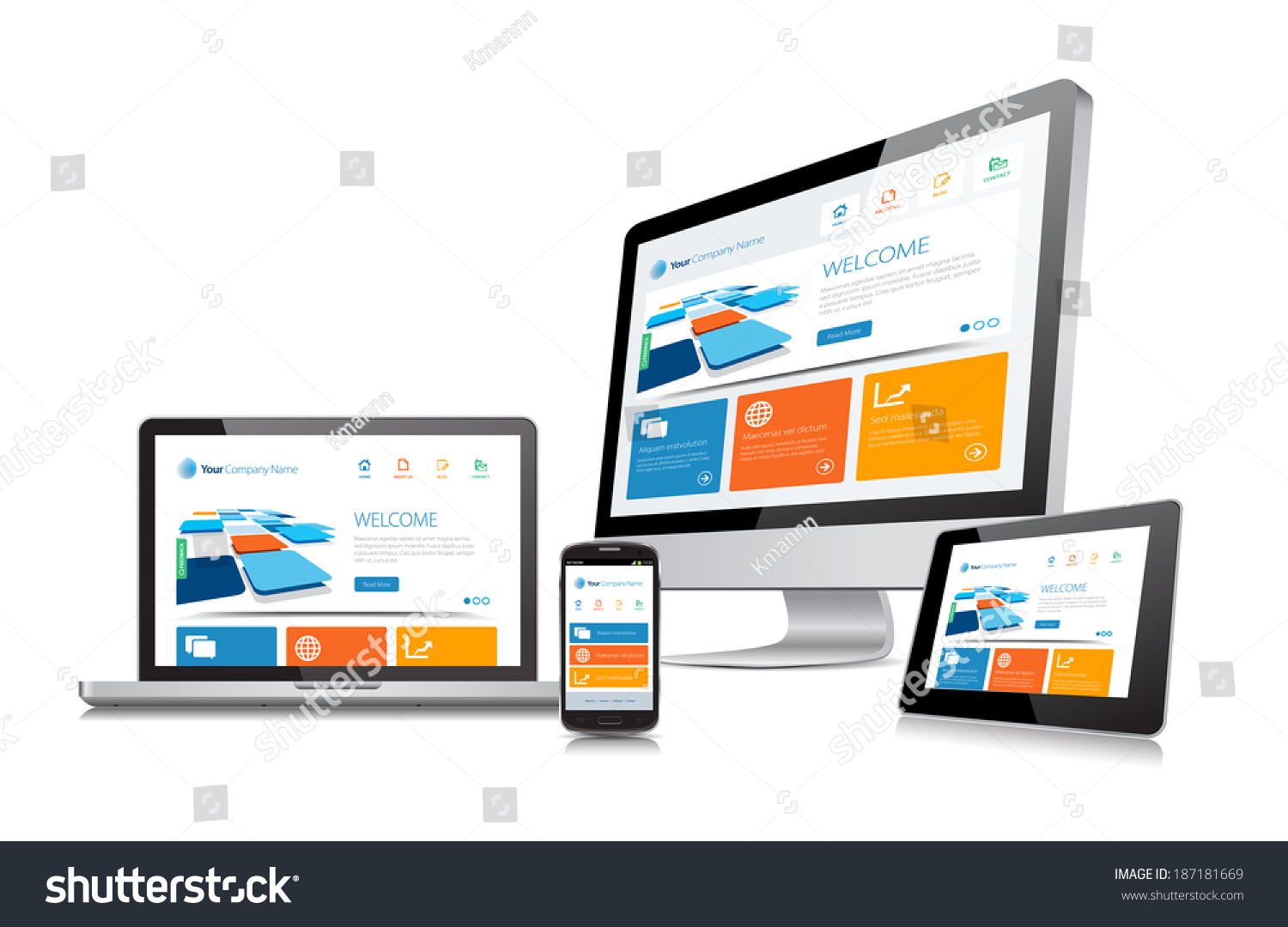 Responsive Laptop Tablet Smartphone Desktop Vector Stock Vector ...