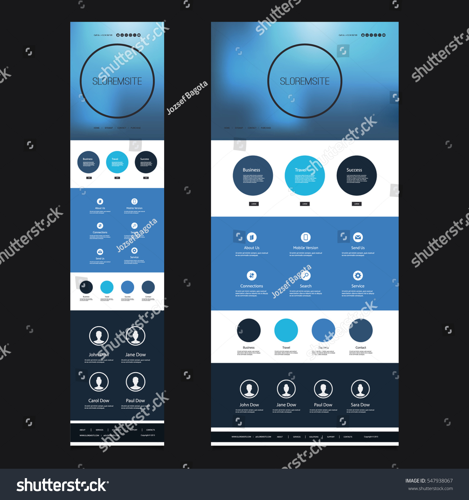 Responsive One Page Website Template Blurred Stock Vector (Royalty Free ...