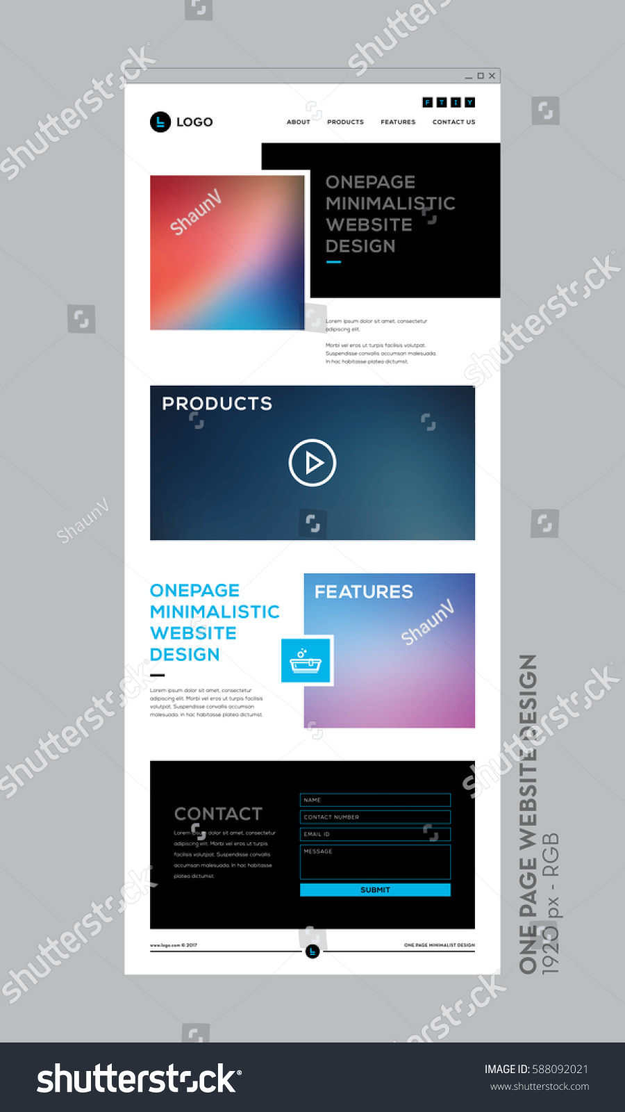 Responsive Website Design Template White Blue Stock Vector (Royalty ...
