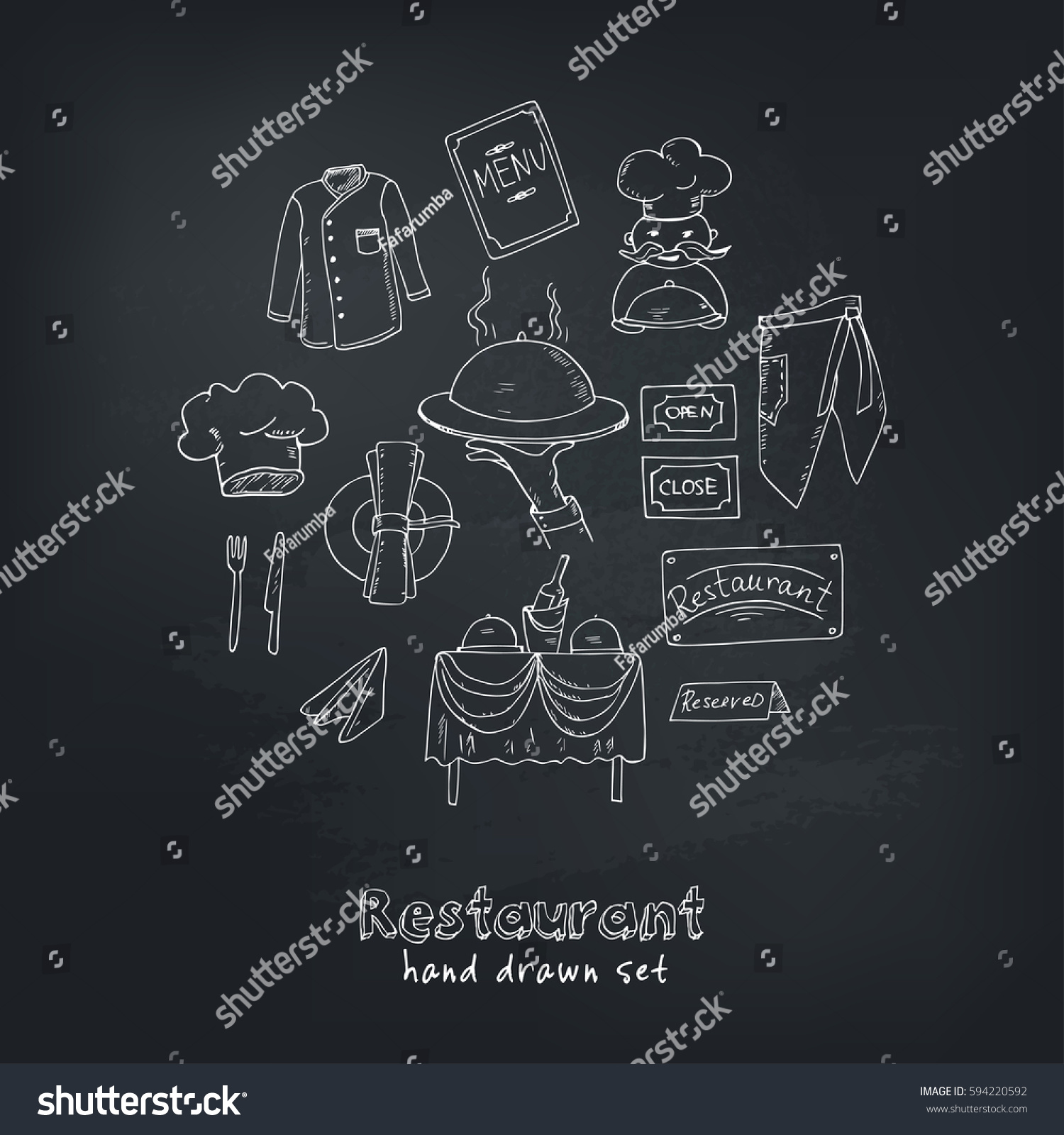 Restaurant Doodle Set Hand Drawn Vector Stock Vector (Royalty Free ...