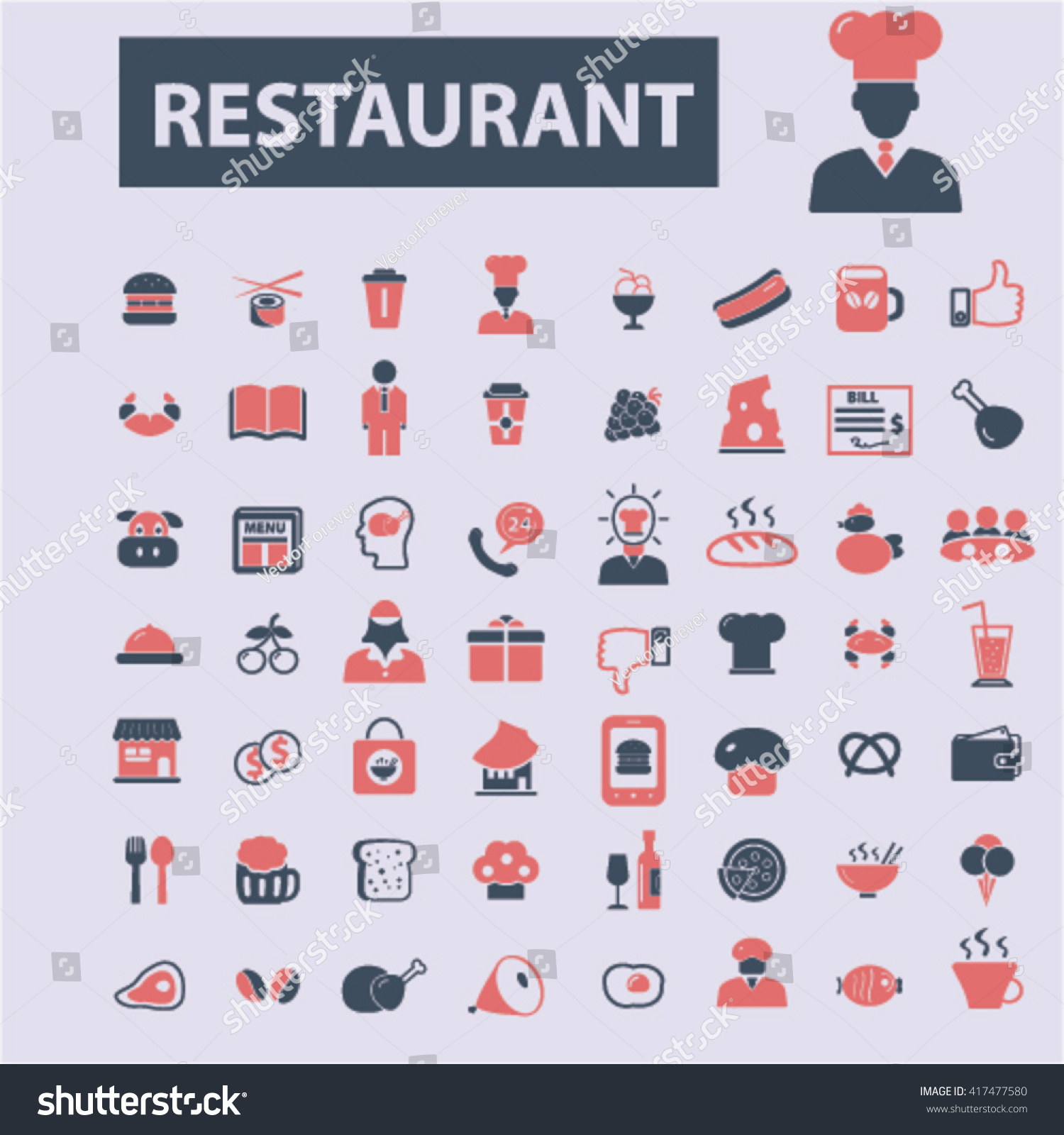 iconos del restaurante: vector de stock (libre de regalías) 417477580 ...