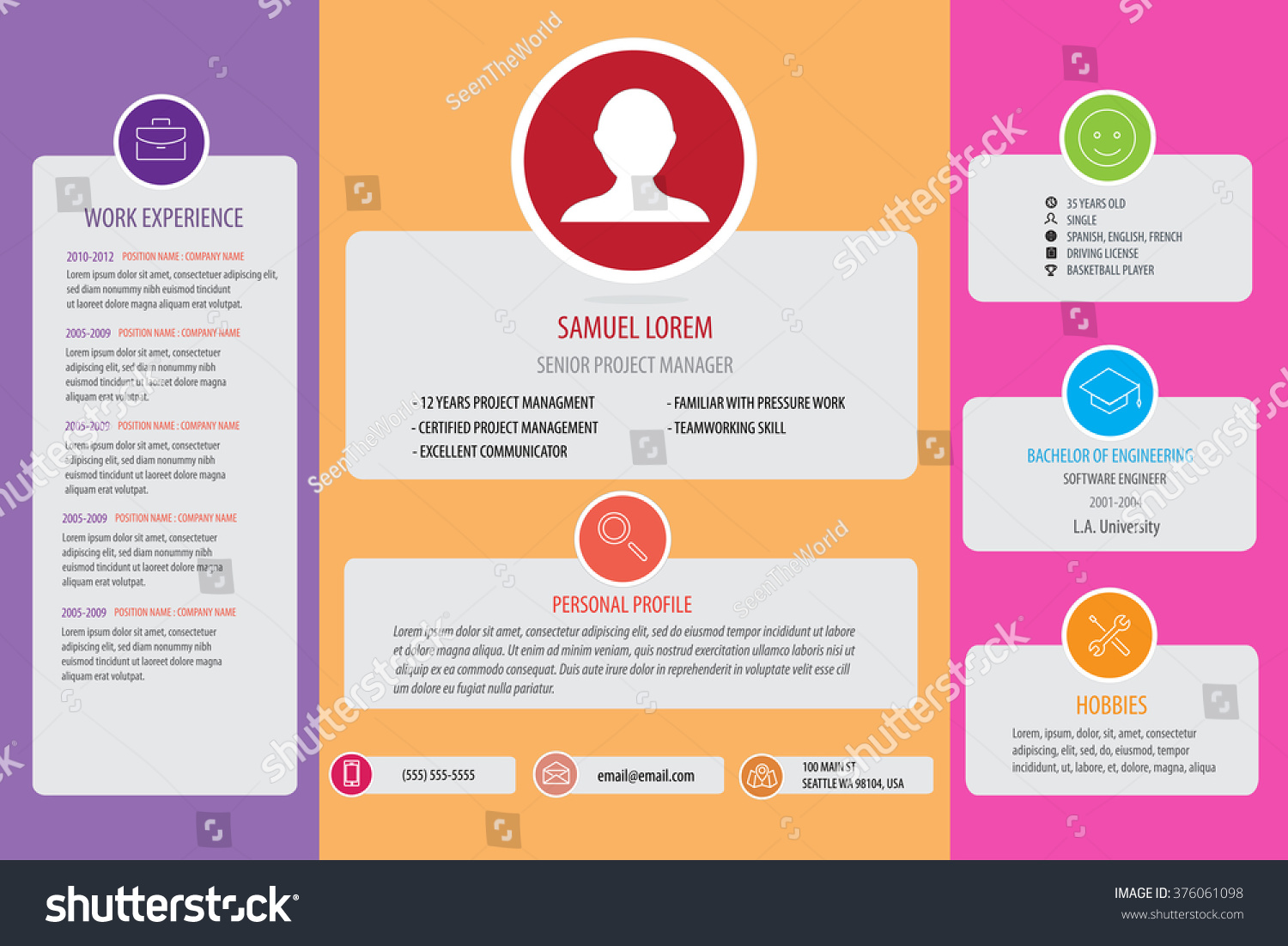 Resume Template Light Color Version Stock Vector (Royalty Free ...