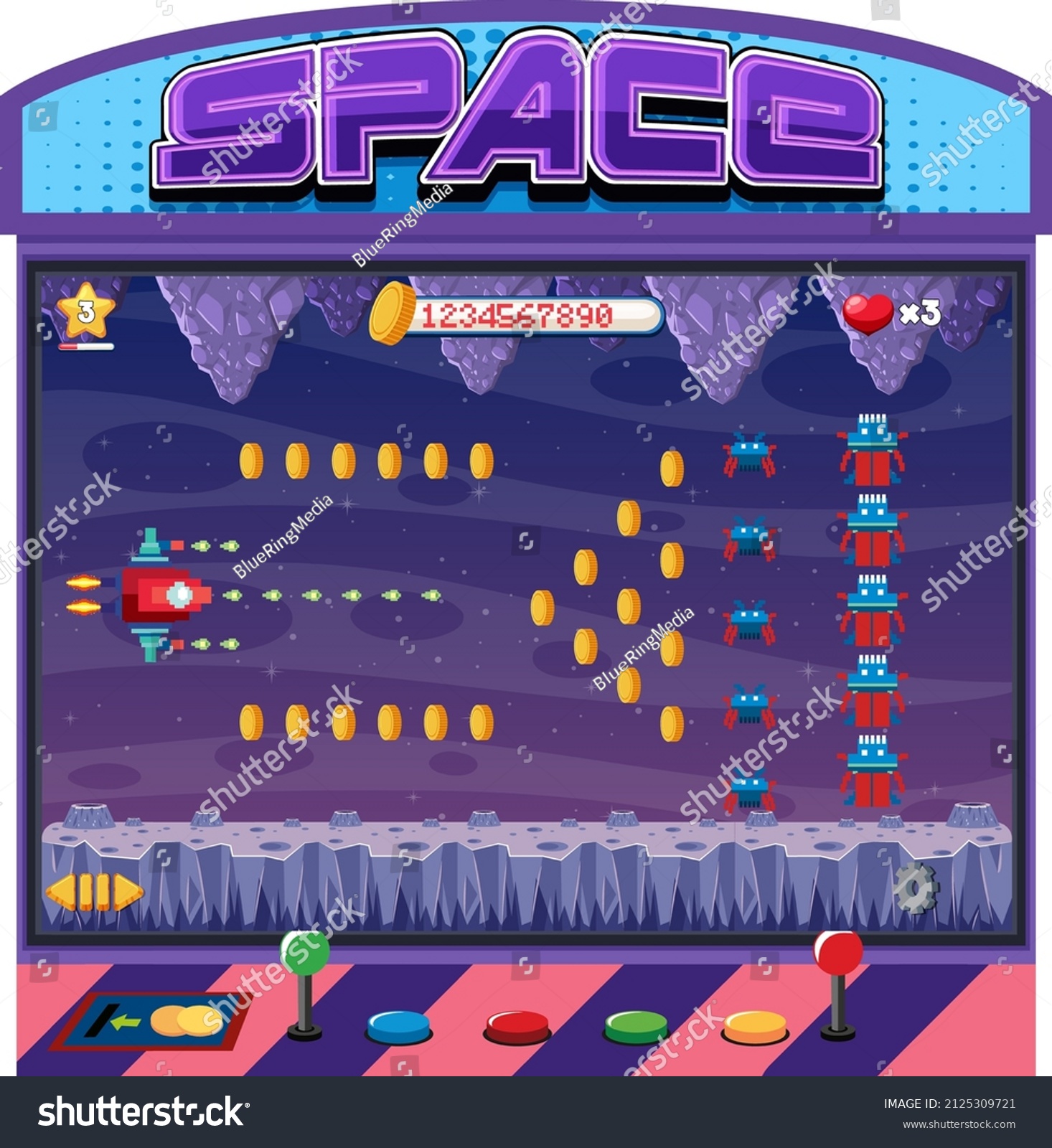 Retro Arcade Pixel Space Game Interface Stock Vector (Royalty Free ...