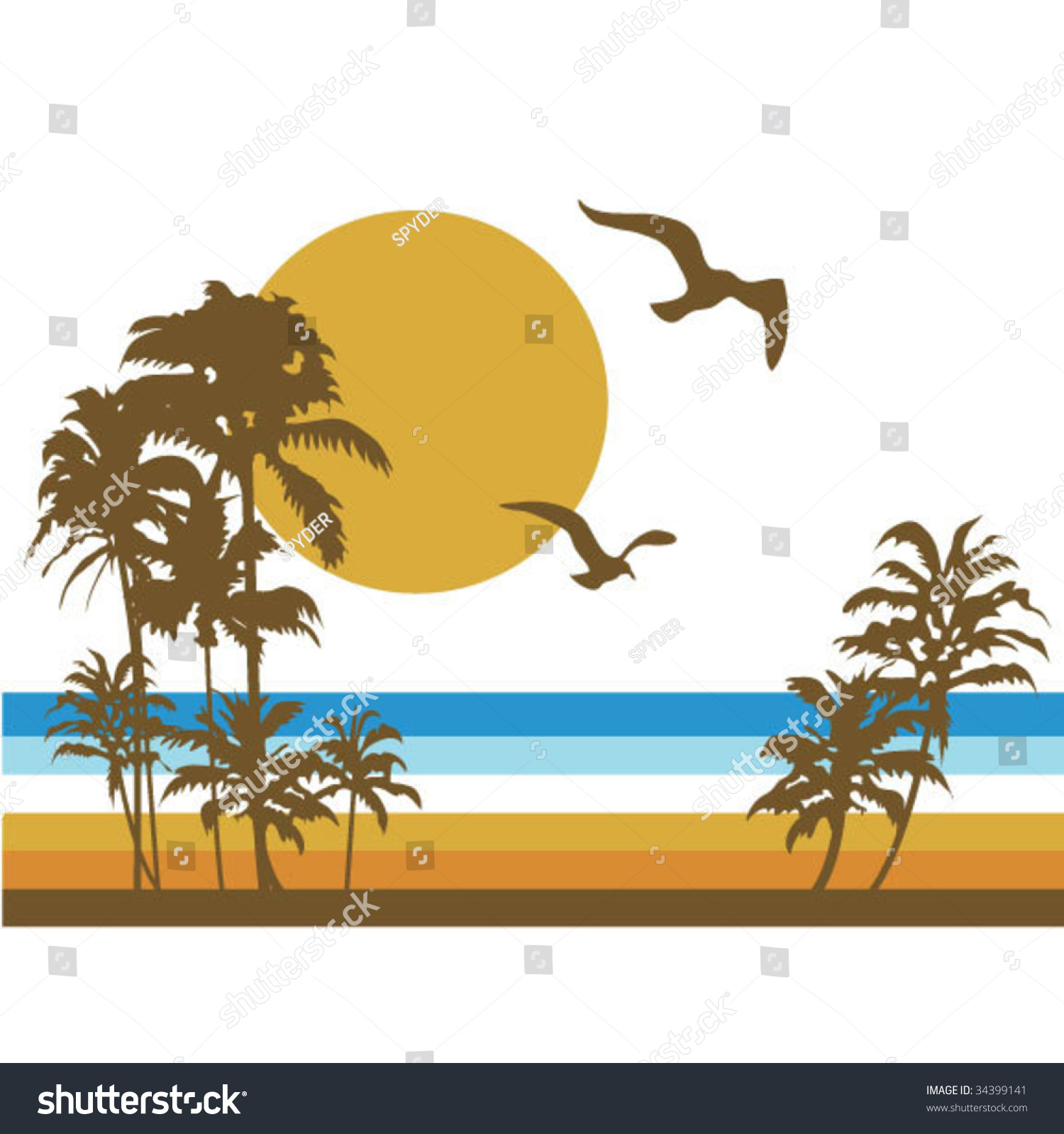 Retro Beach Scene Stock Vector (Royalty Free) 34399141