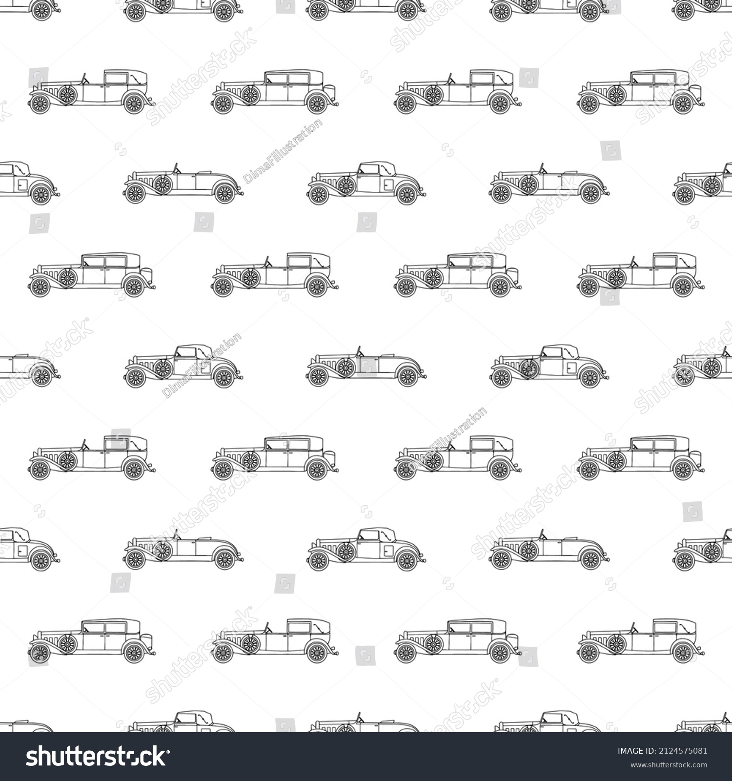 Retro Car Pattern Old Cadillac 1930 Stock Vector (Royalty Free) 2124575081