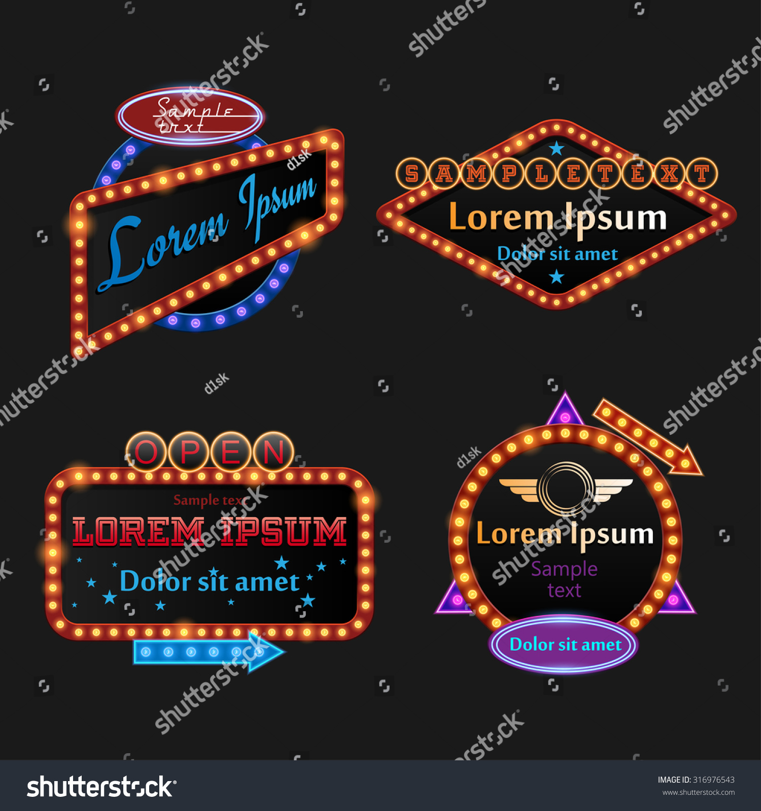 Retro Illuminated Marquee Set Stock Vector (Royalty Free) 316976543