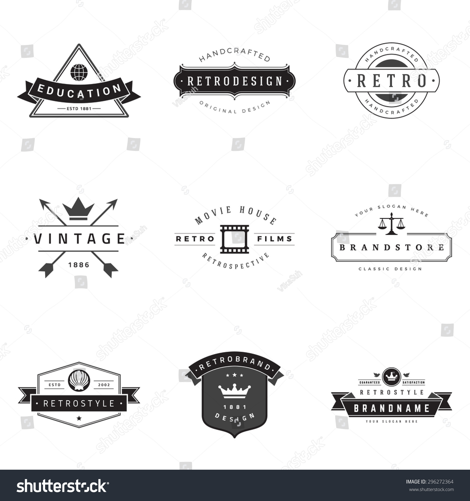 Retro Logotypes Vector Set Vintage Graphics: เวกเตอร์สต็อก (ปลอดค่า ...