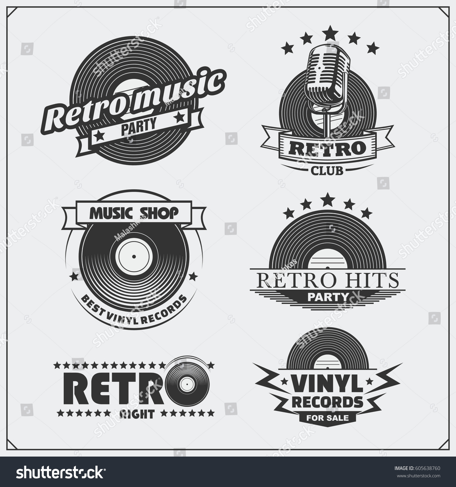 Retro Music Studio Emblems Labels Badges Stock Vector (Royalty Free ...