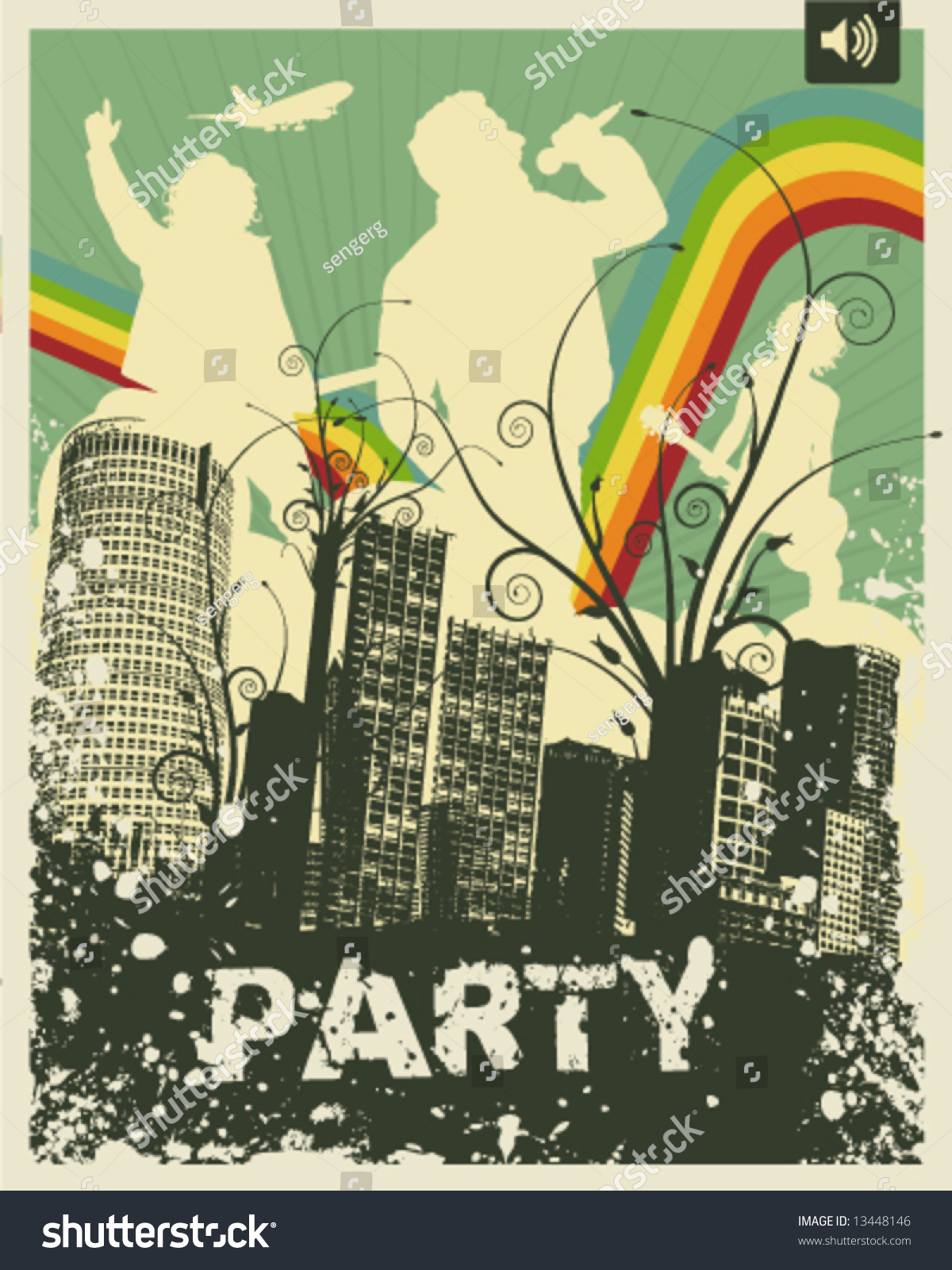 Retro Party City Vector Illustration Stock Vector (Royalty Free ...