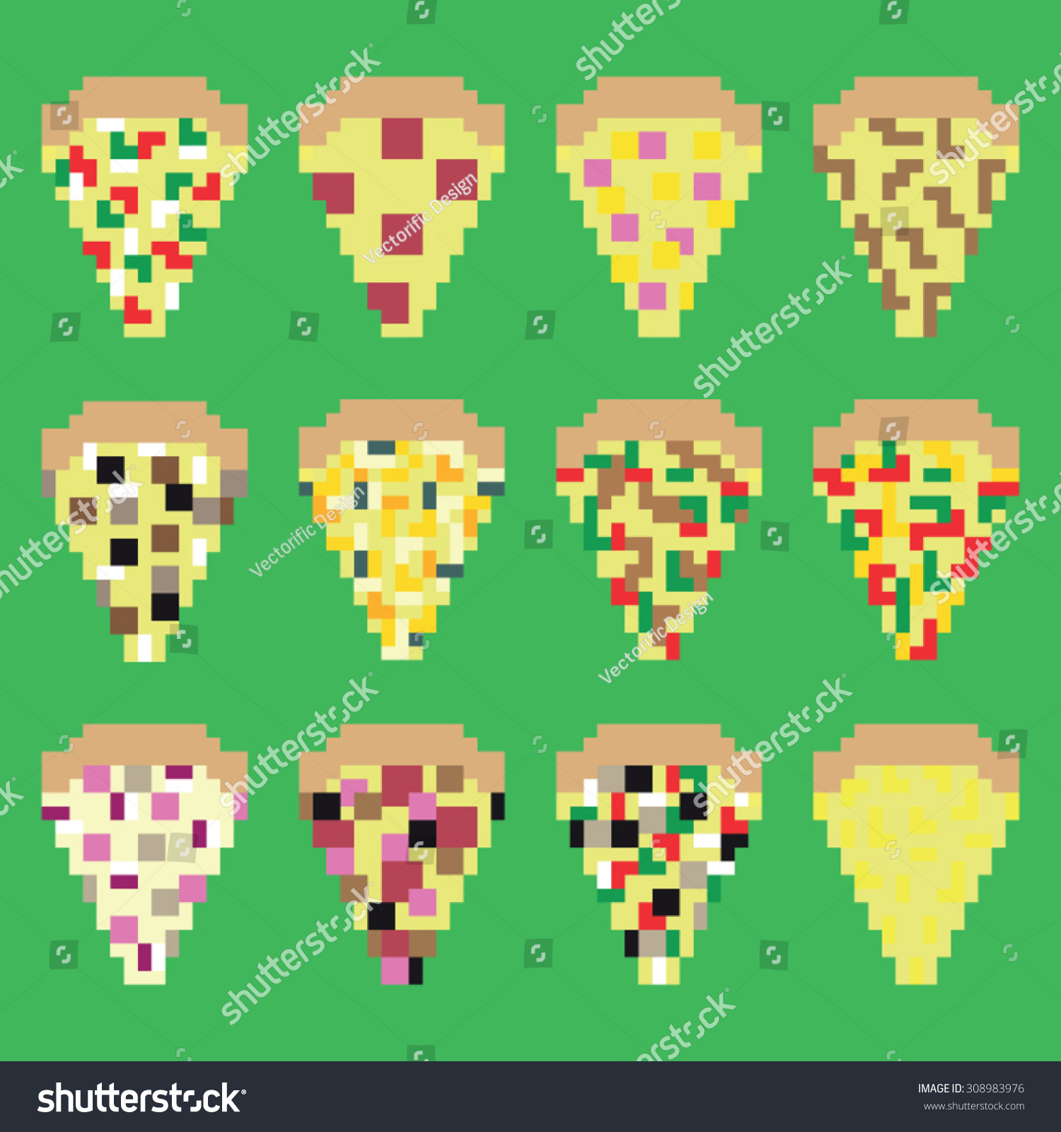 Retro Pixel Pizza Slices Vector Stock Vector (Royalty Free) 308983976 ...