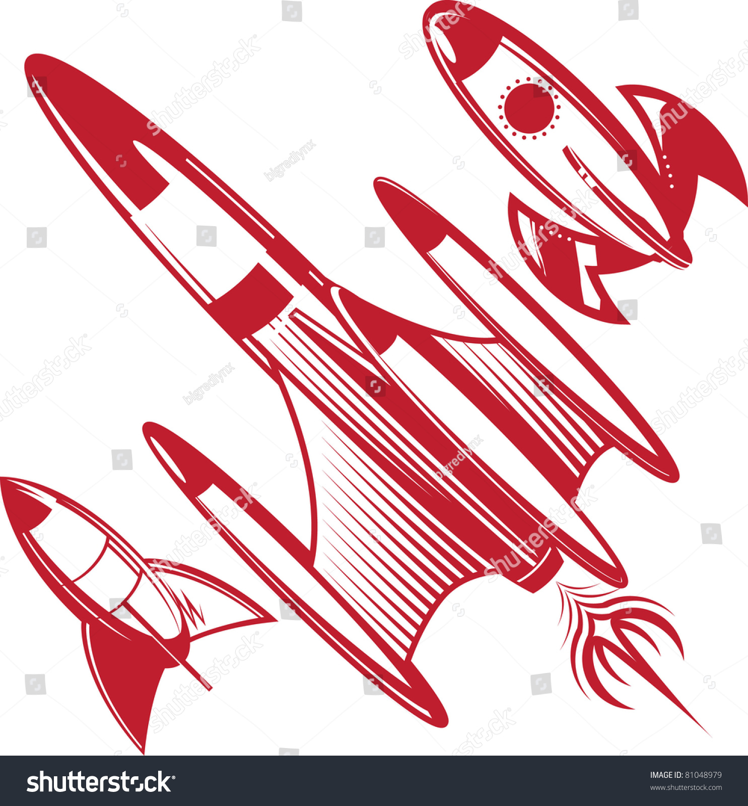 Retro Red Rockets Stock Vector 81048979 - Shutterstock
