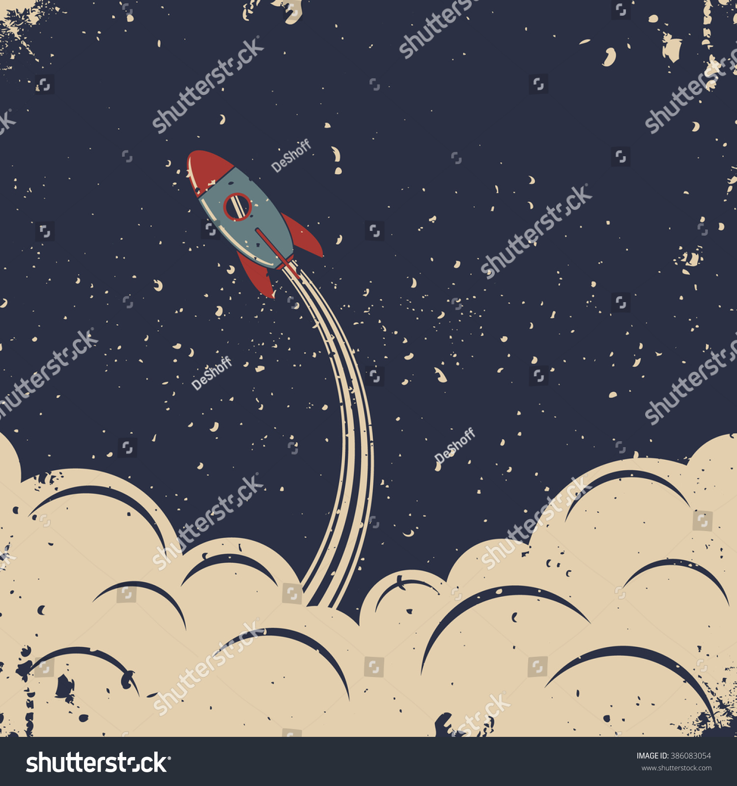 Retro Rocket Launch Retro Poster Stock Vector (Royalty Free) 386083054