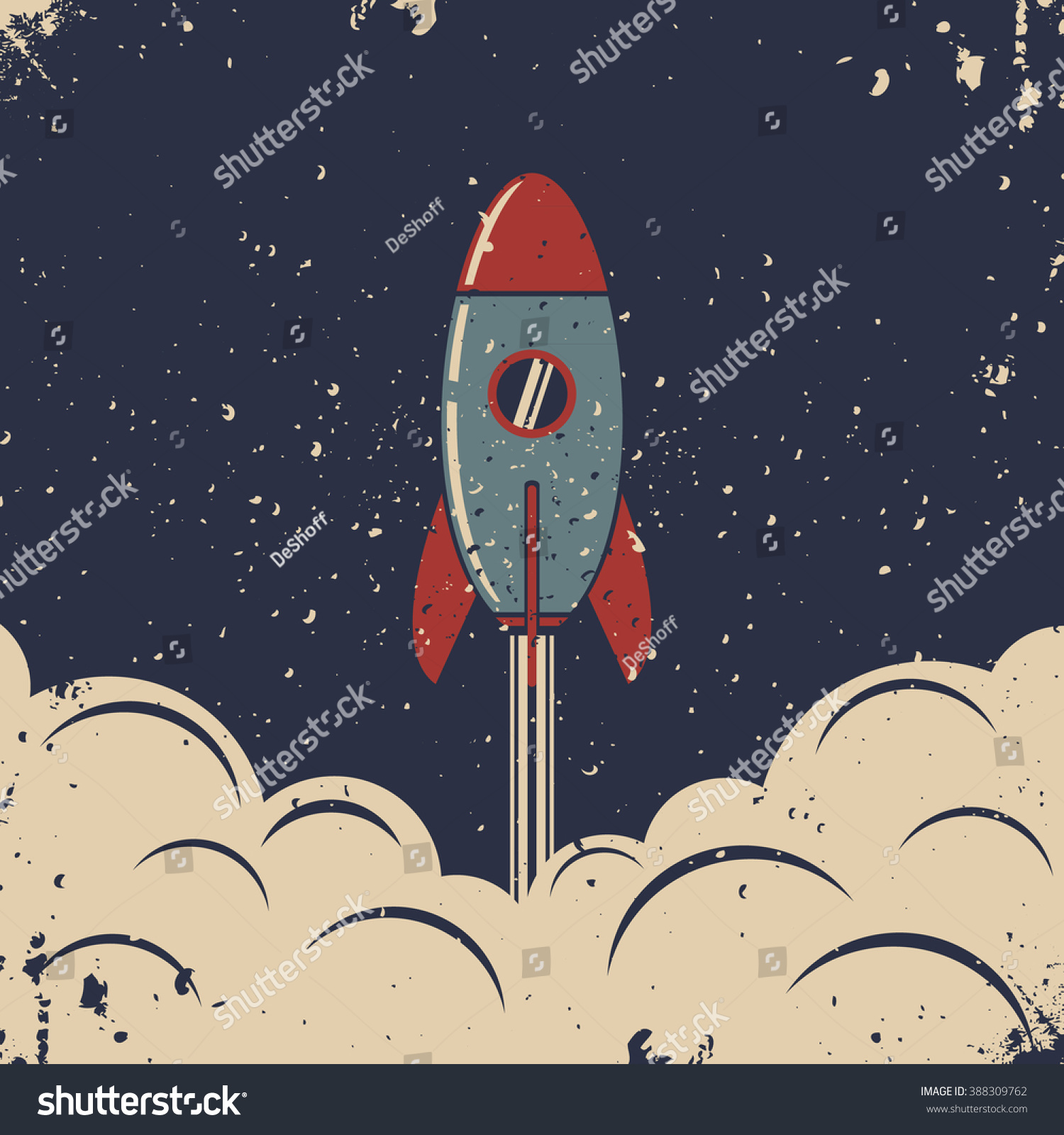 Retro Rocket Launch Vector Poster Template Stock Vector (Royalty Free ...