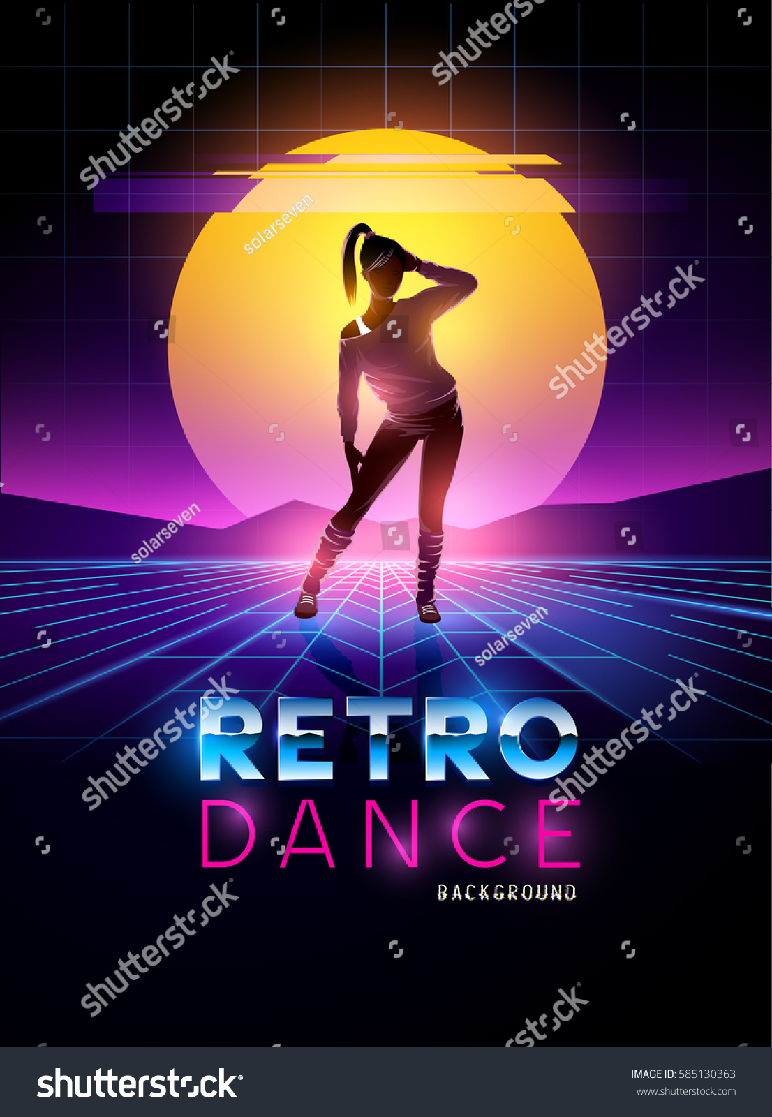 Retro 1980s Dancing Lady Glitch Sunset: vector de stock (libre de ... Retro 1980s Dancing Lady Glitch Sunset: vector de stock (libre de ...