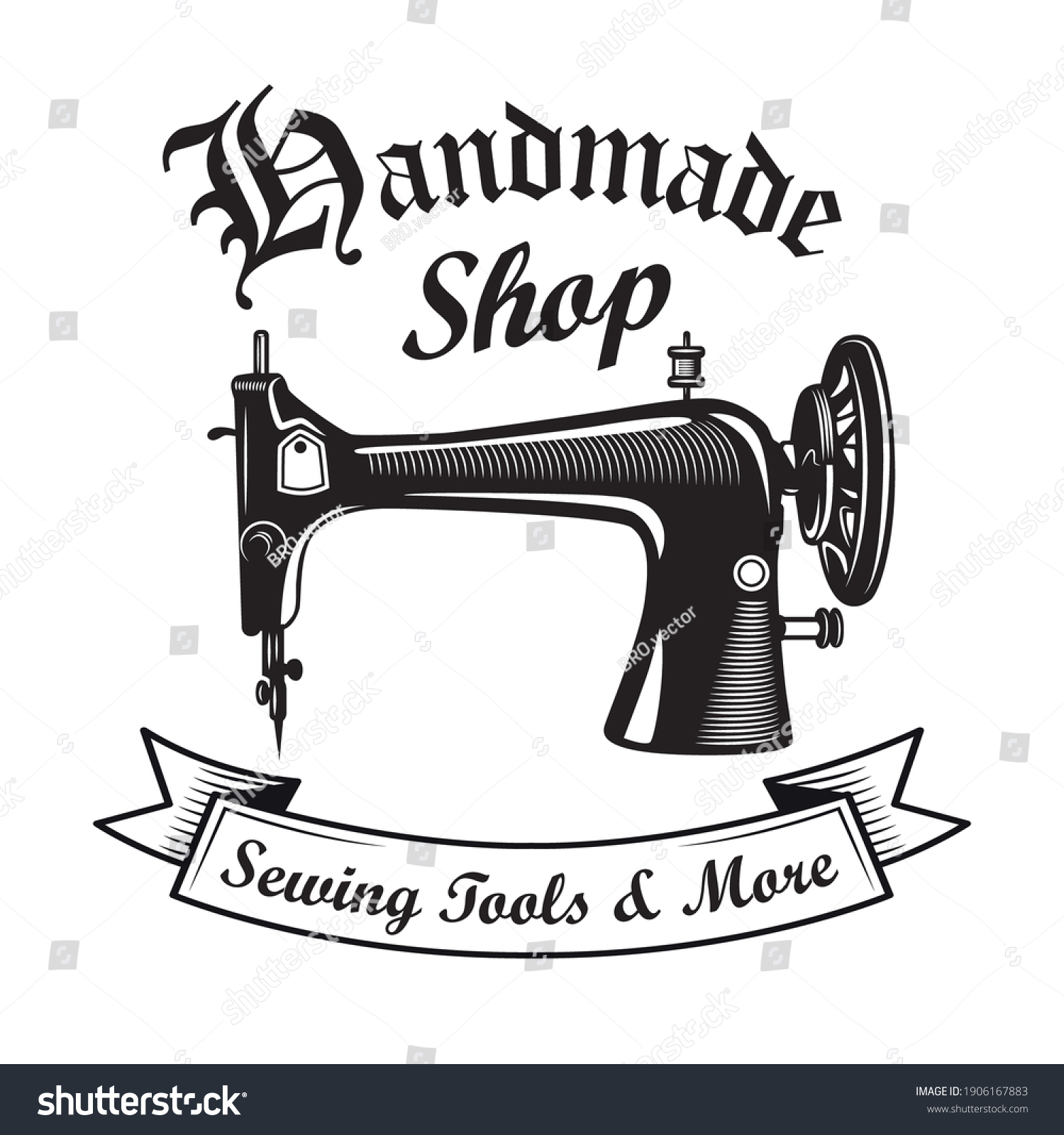 Retro Sewing Machine Emblem Template Tailor Stock Vector Royalty Free