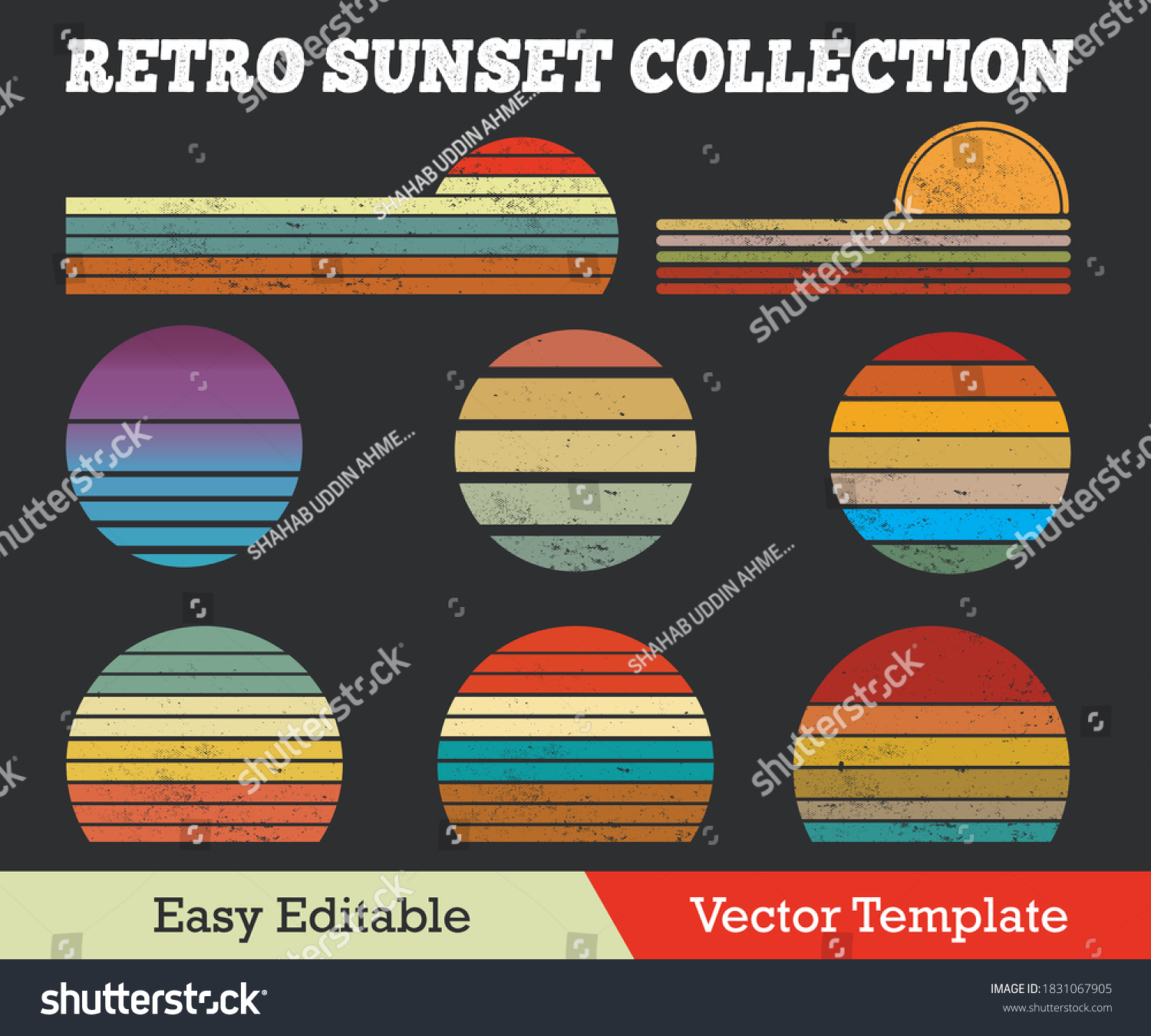 Retro Sunset Collection Grunge Effect Vector Stock Vector (Royalty Free ...