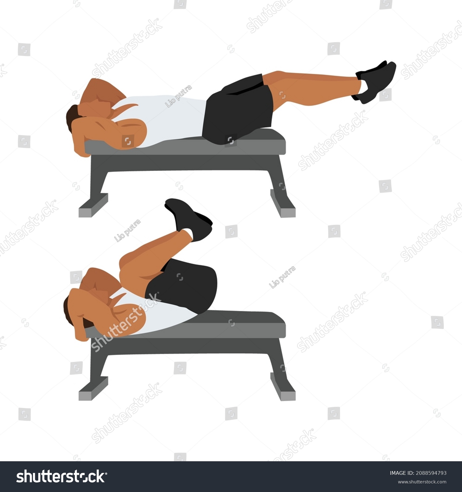 Reverse Bench Crunches Exercise Flat Vector Stock Vector (Royalty Free ...