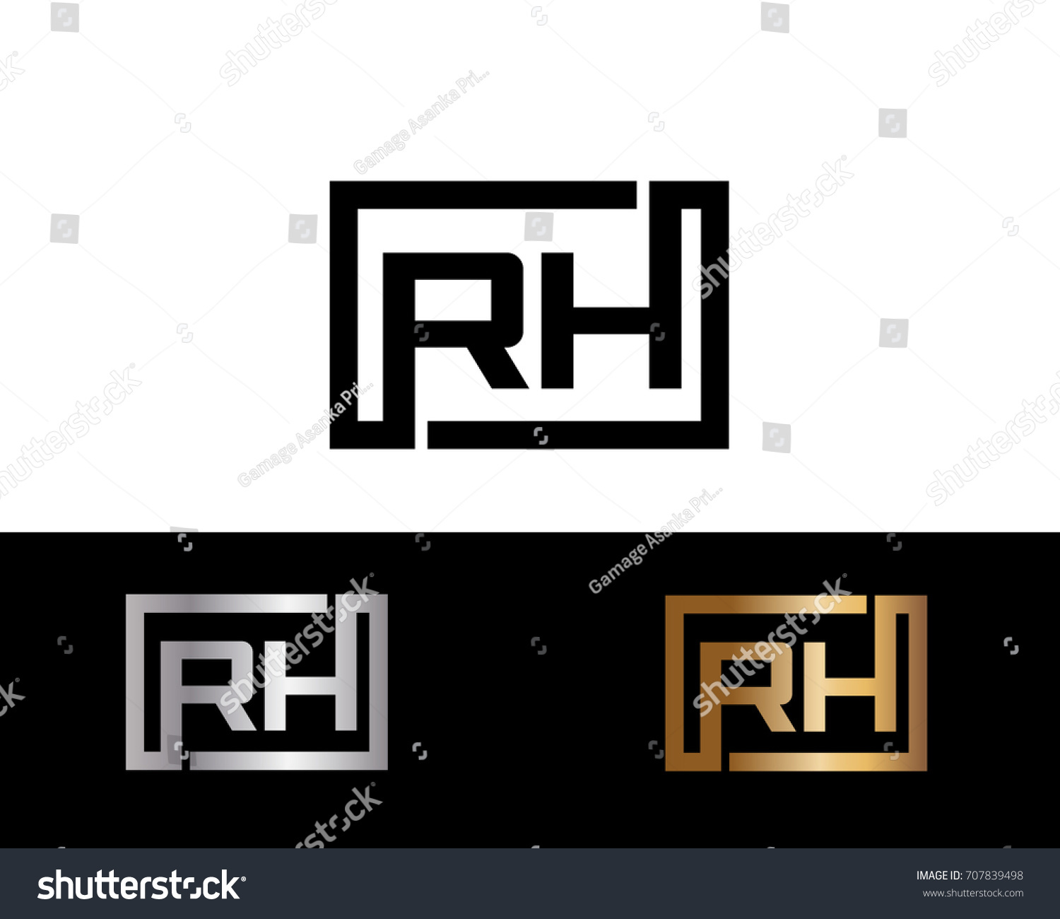 Rh Initial Box Shape Logo Designs Stock Vector (Royalty Free) 707839498