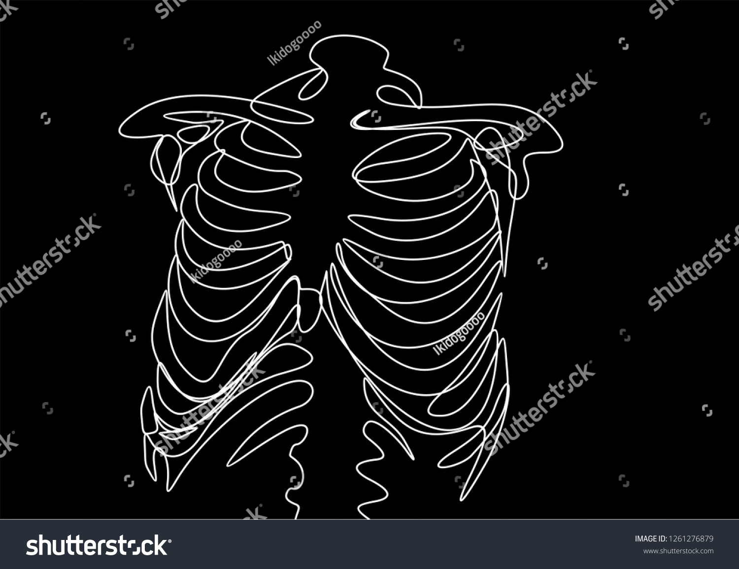 Rib Cage Black Background Continuous Line Stock Vector (Royalty Free ...