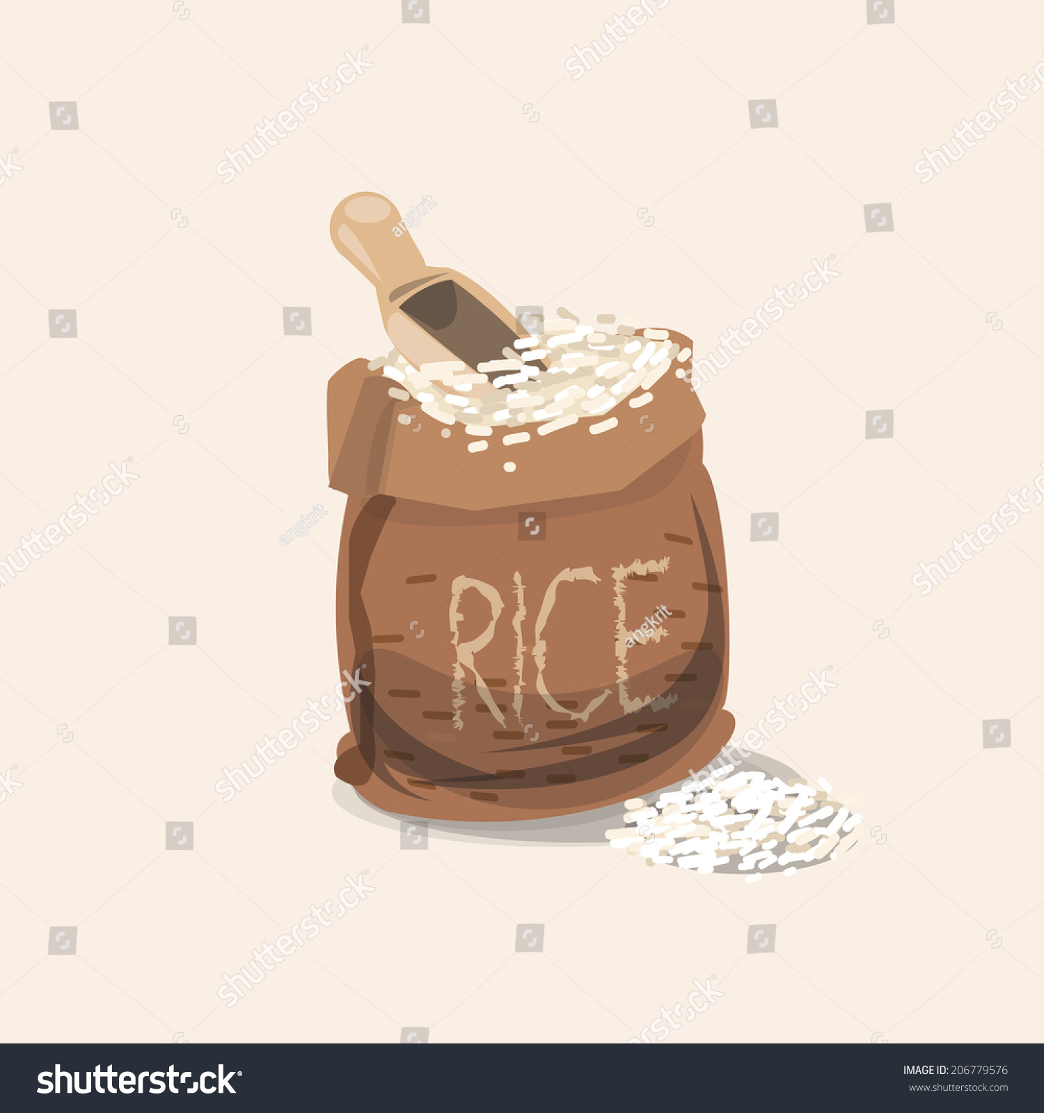 Rice Bag Vector Illustration: เวกเตอร์สต็อก (ปลอดค่าลิขสิทธิ์) 206779576