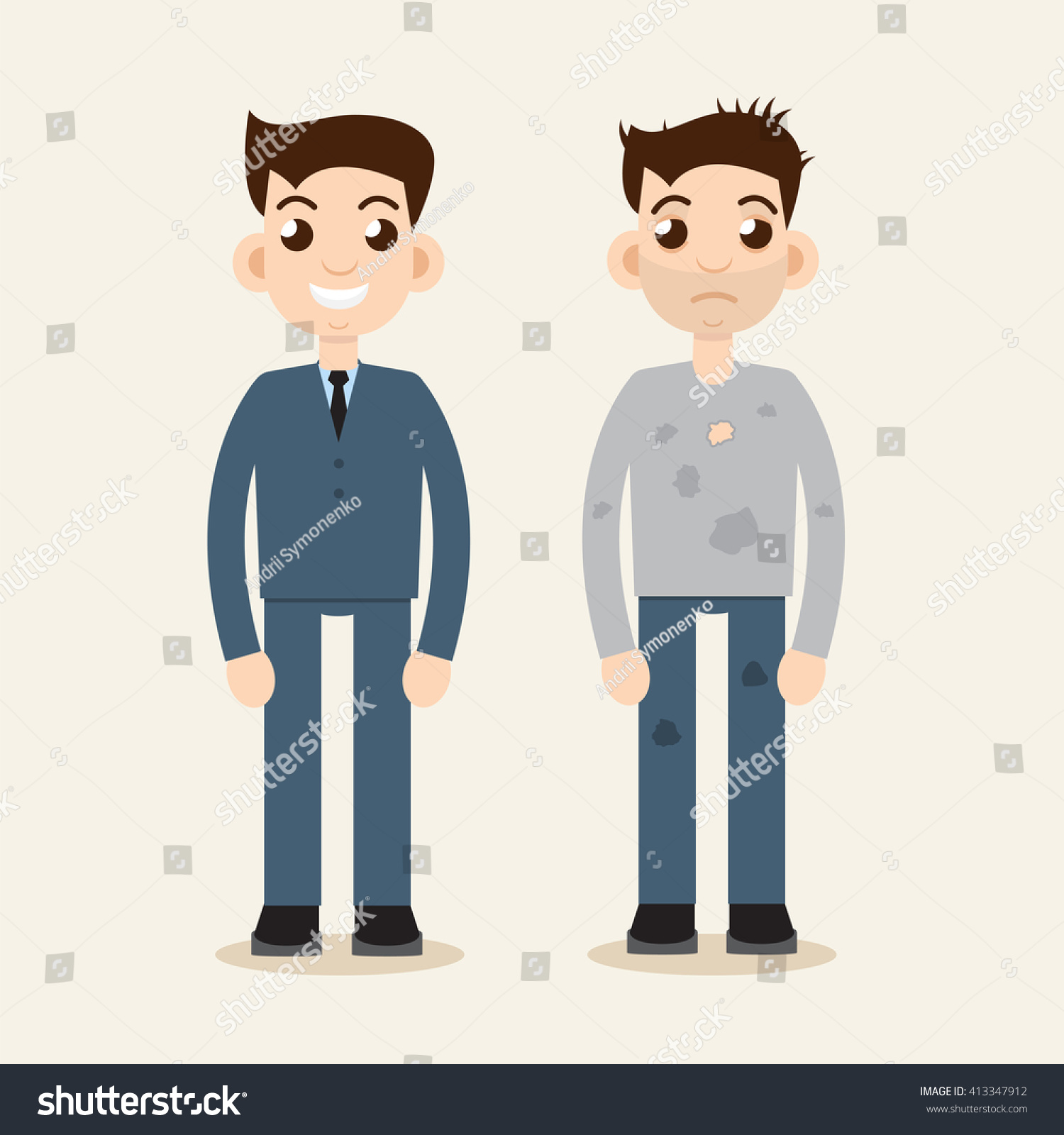 Rich Poor Man Wealth Poverty Poor Stock Vector Royalty Free 413347912