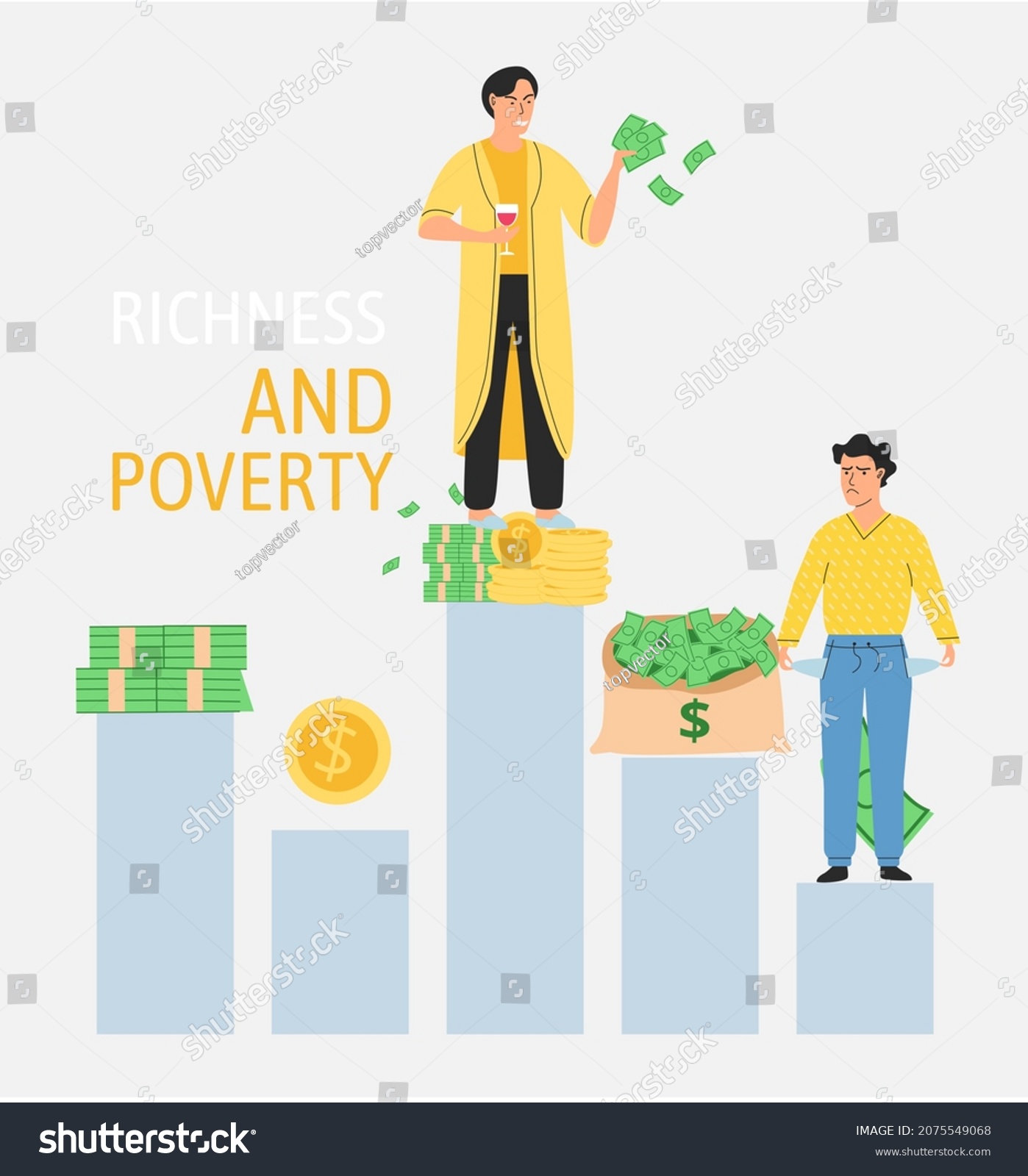 Richness Poverty Concept Happy Rich Man Stock Vector Royalty Free