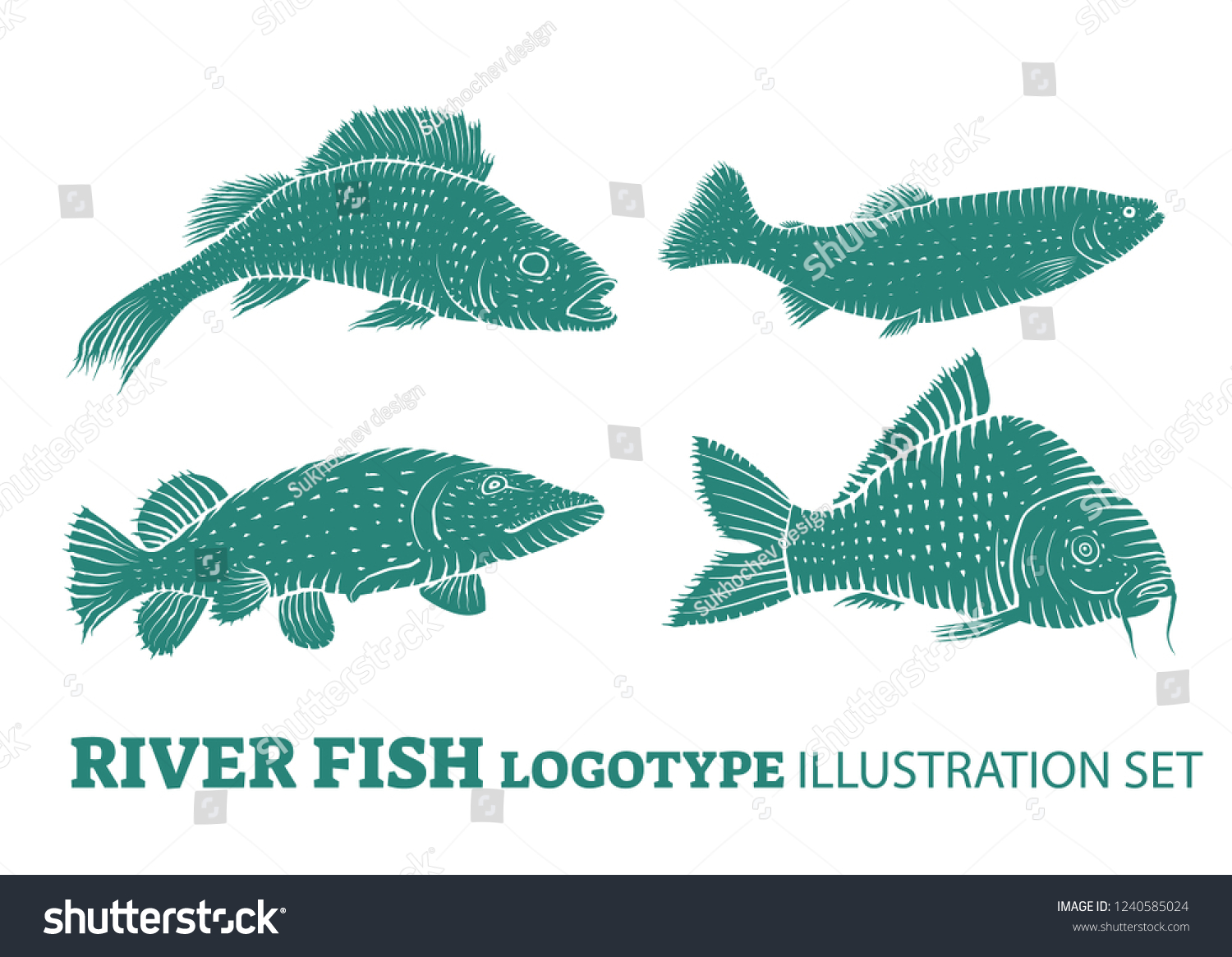 River Fish Logotype Illustration Set Stock Vector (Royalty Free ...