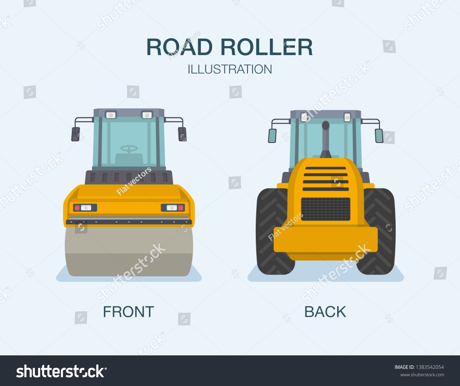 Road Roller Machine Front Back View Stock Vector (Royalty Free) 1383542054