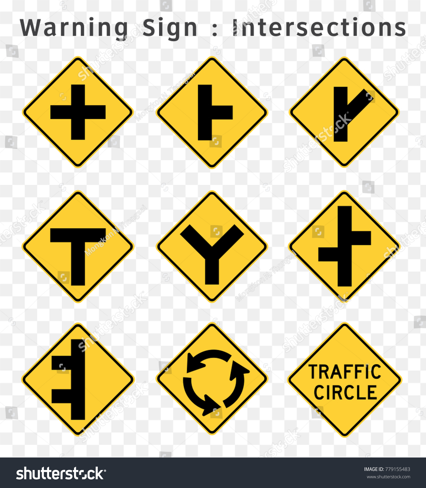 Road Sign Warning Intersections Vector Illustration: Vector có sẵn ...