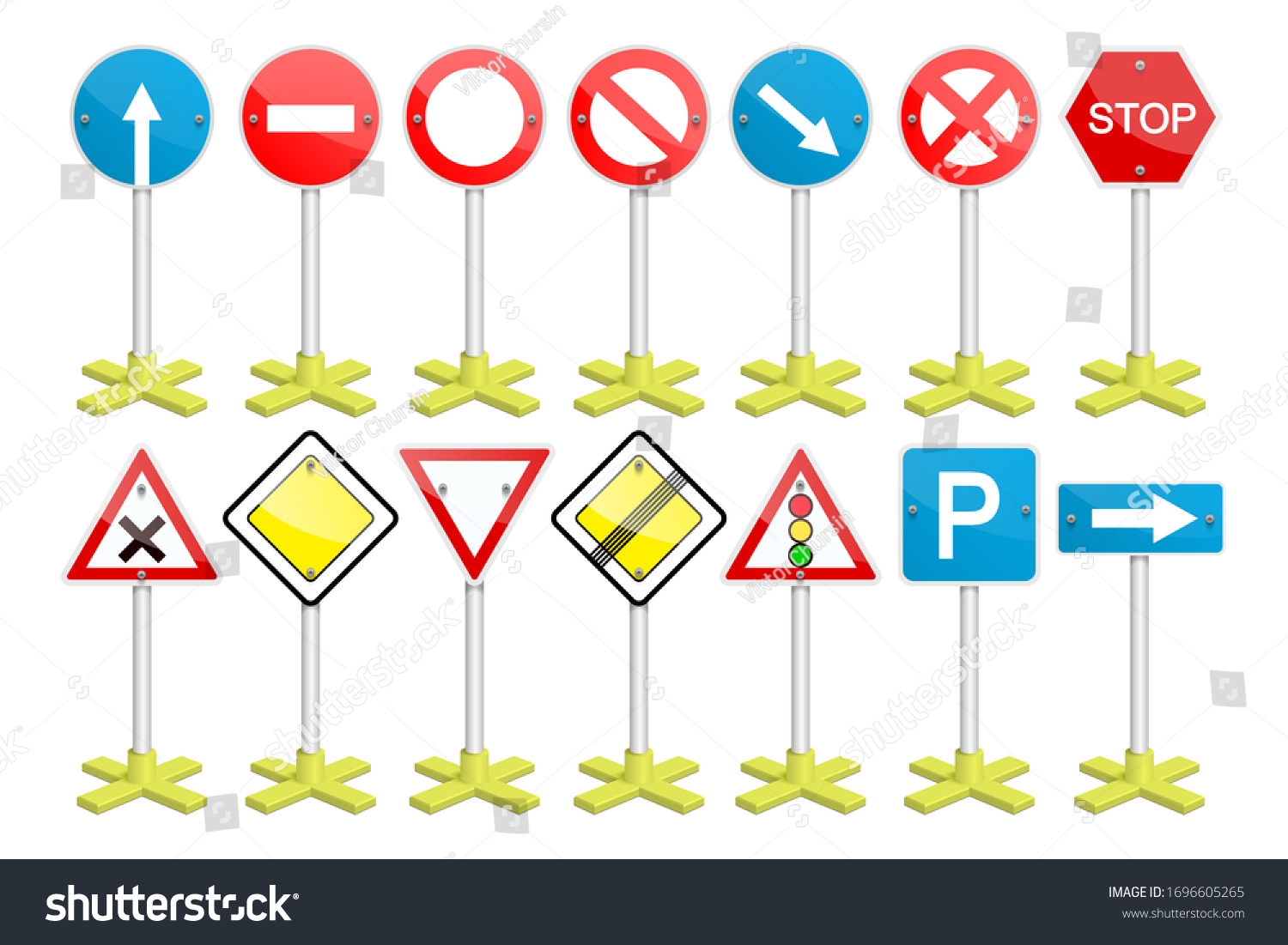 Vektor Stok Road Signs Traffic Indicators Vector Illustration (Tanpa ...