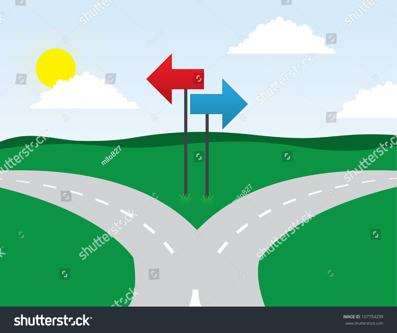 Road Split Left Right Directions: เวกเตอร์สต็อก (ปลอดค่าลิขสิทธิ์ ...