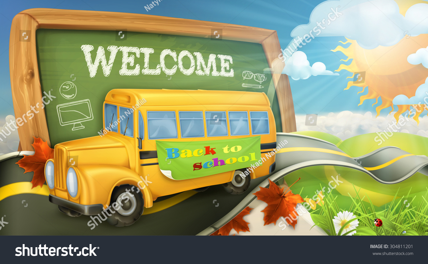 Road School Vector Background: เวกเตอร์สต็อก (ปลอดค่าลิขสิทธิ์) 304811201