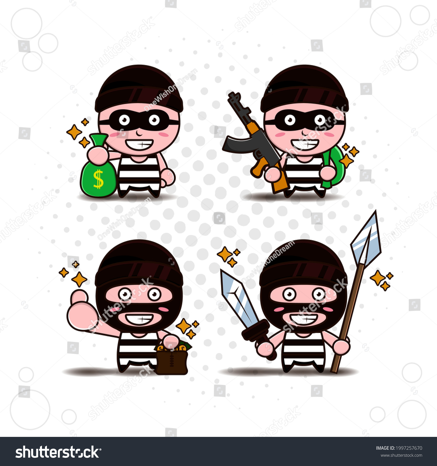 Robber Action Set White Background Stock Vector (Royalty Free ...