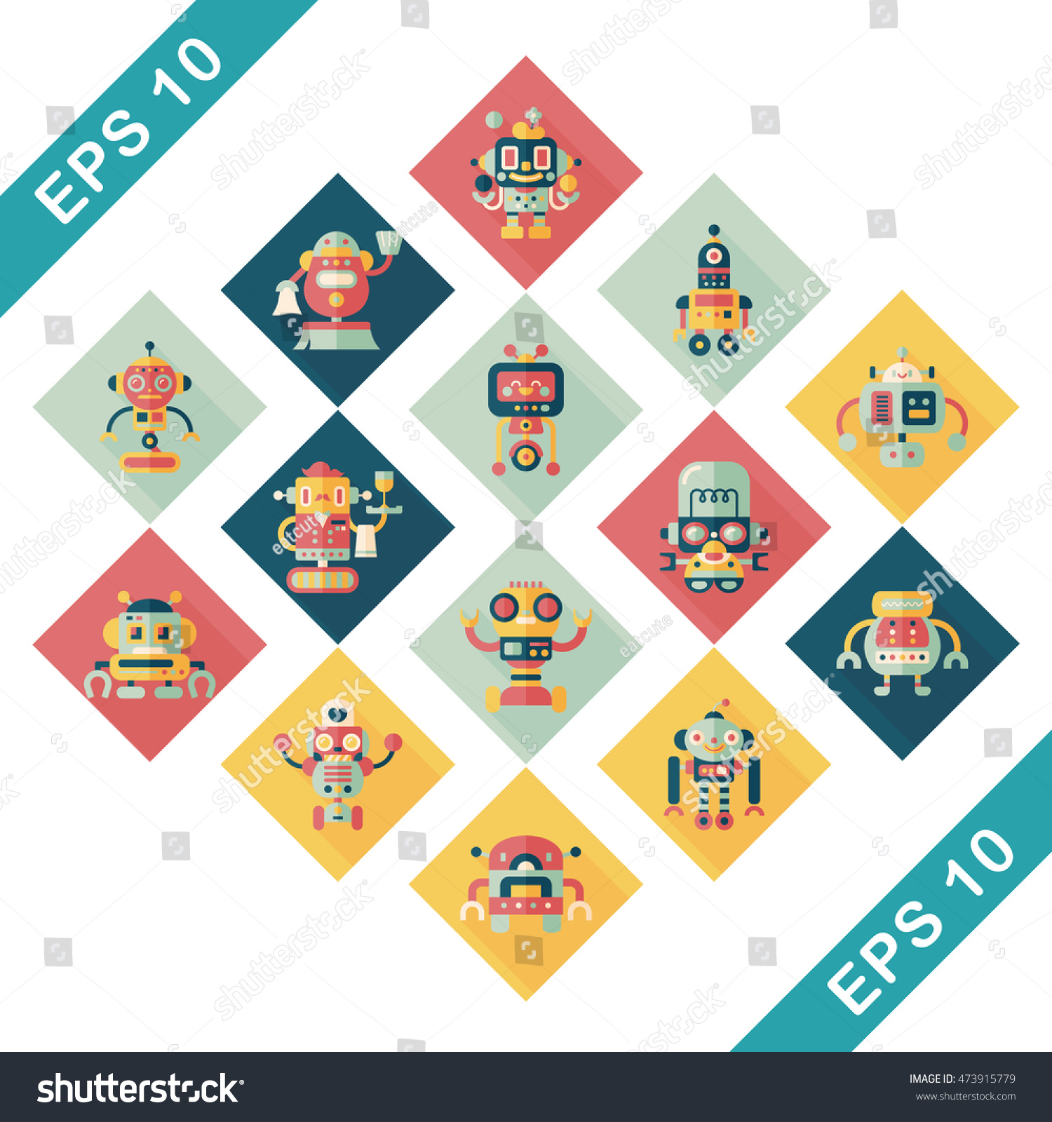 Robot Artificial Intelligence Icons Set Stock Vector (Royalty Free ...