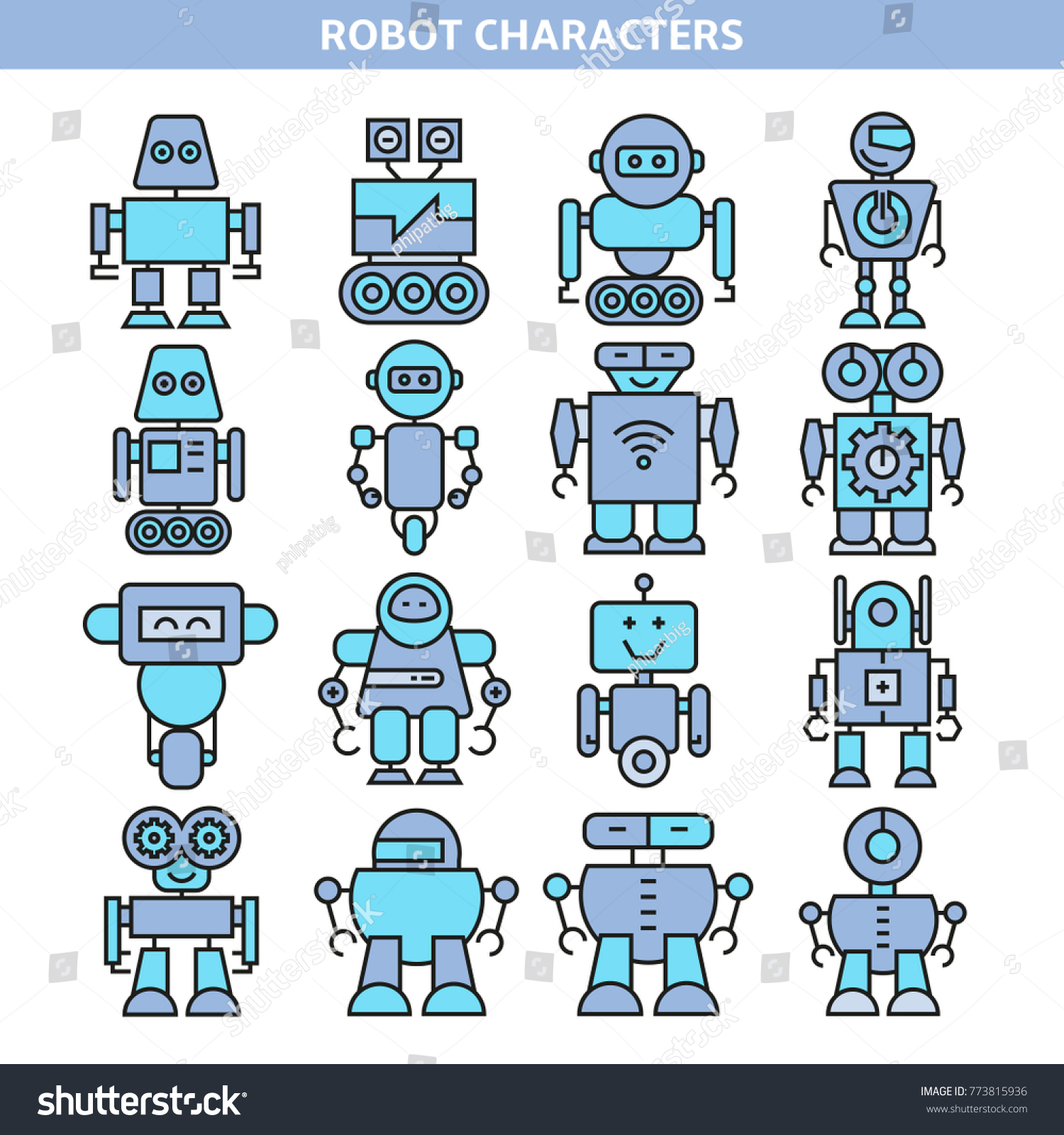Robot Cartoon Icons Set Stock Vector (Royalty Free) 773815936 ...