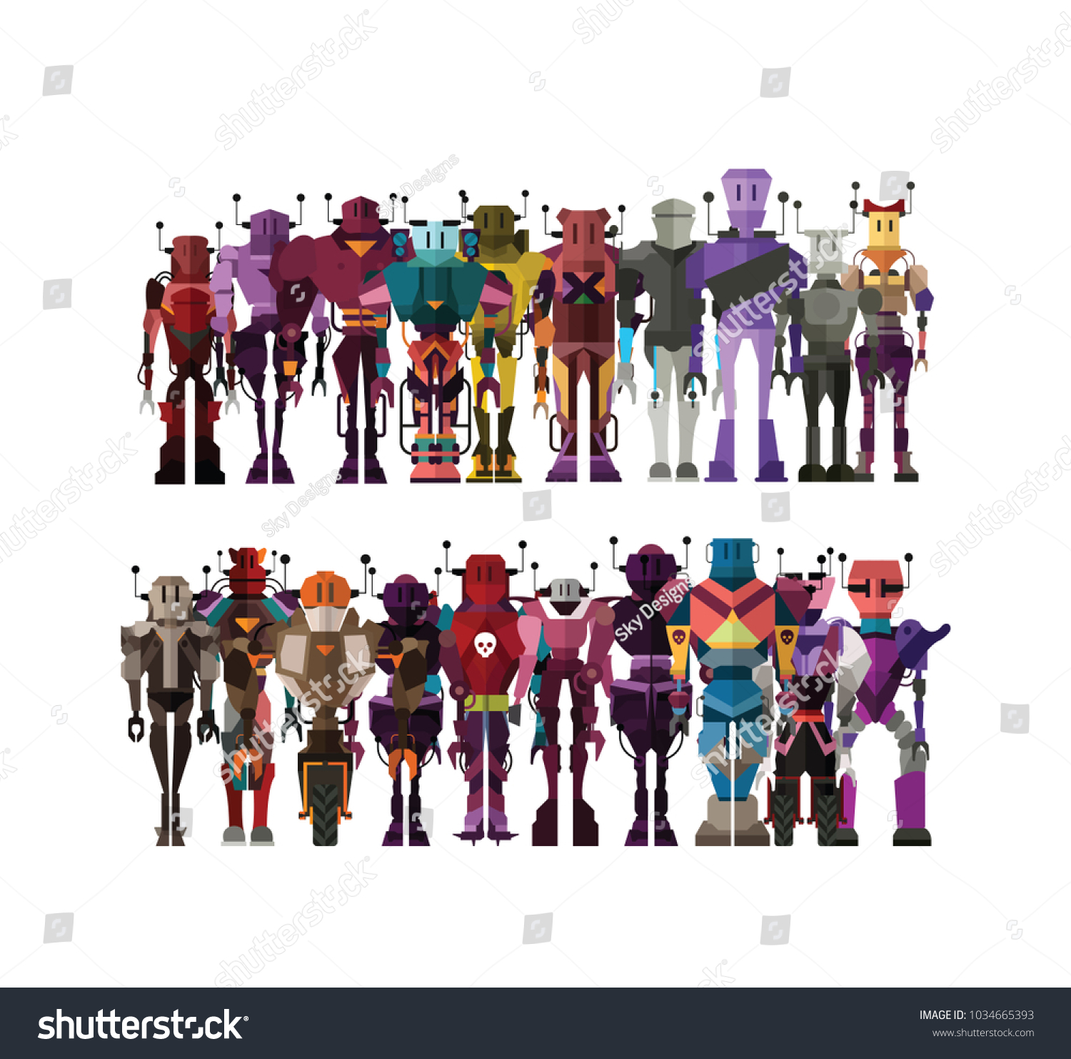 Robot Characters Full Body 4 Stock Vector (Royalty Free) 1034665393