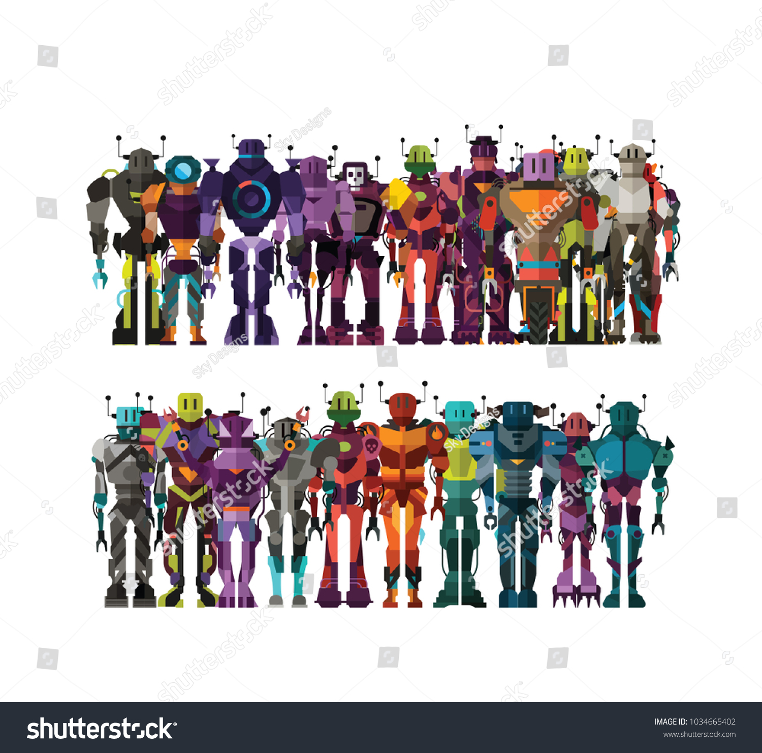 Robot Characters Full Body 3 Stock Vector (Royalty Free) 1034665402 ...