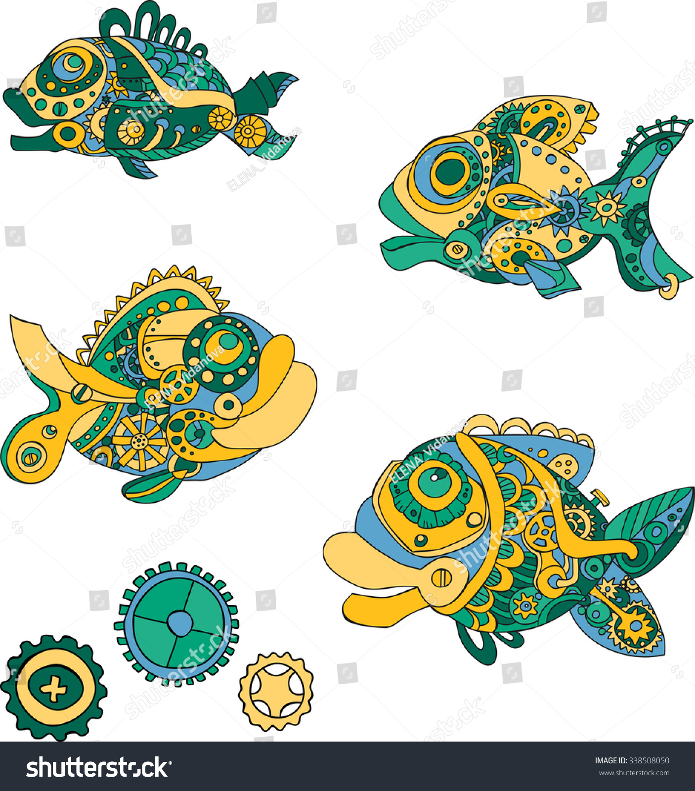 Robot Fish Painted By Hand Stock Vector (Royalty Free) 338508050