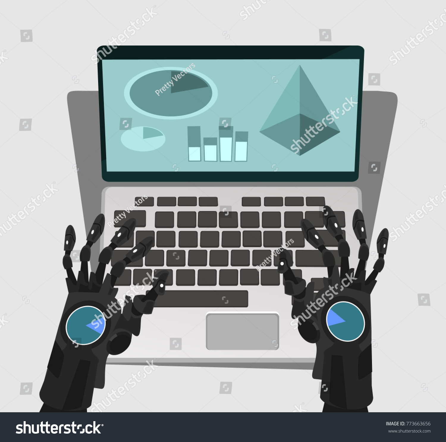 Robot Hand Work Computer Vector Cartoon Stock Vector (Royalty Free ...