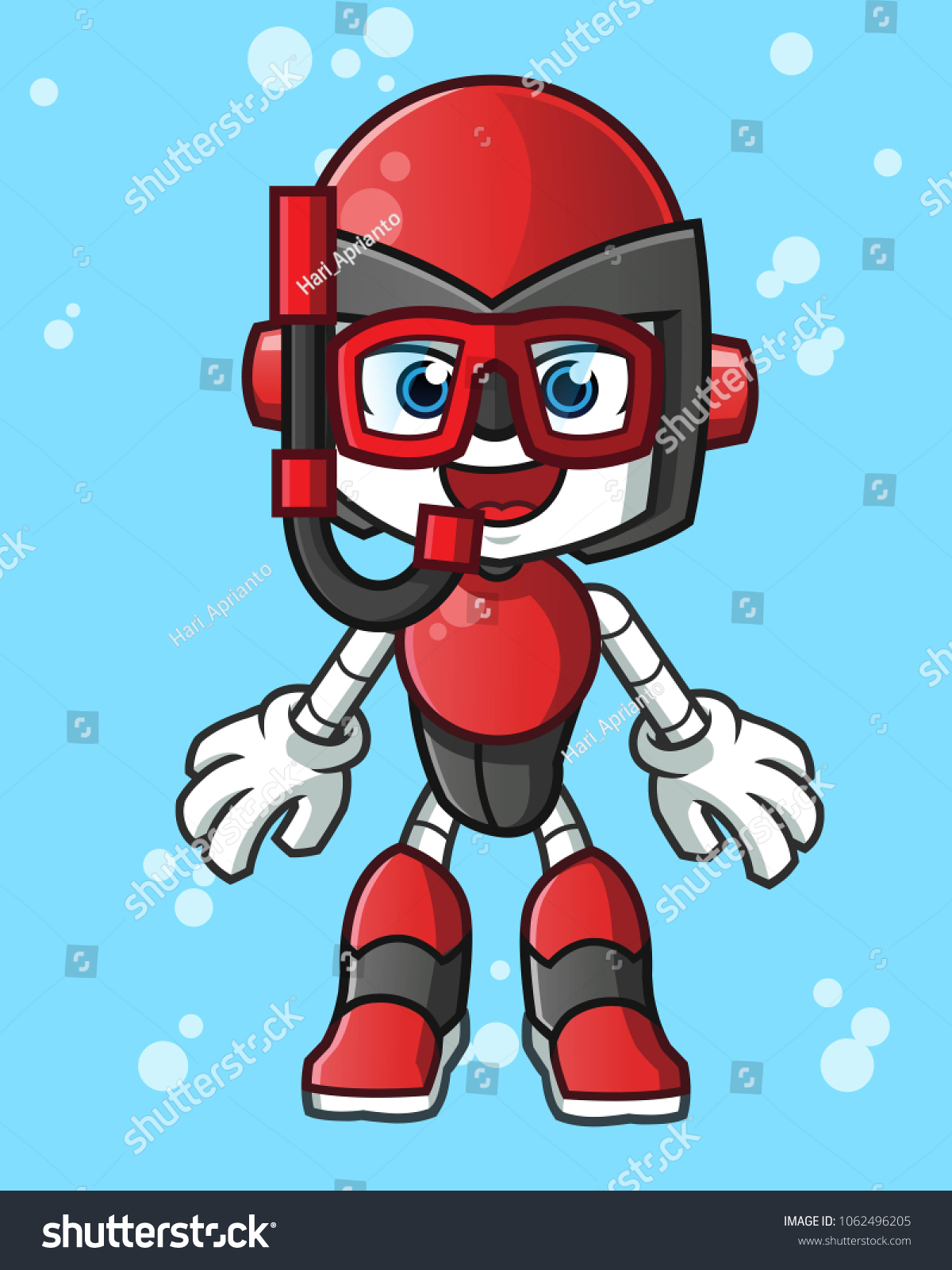 Robot Humanoid Diving Vector Cartoon Illustration 스톡 벡터(로열티 프리 ...