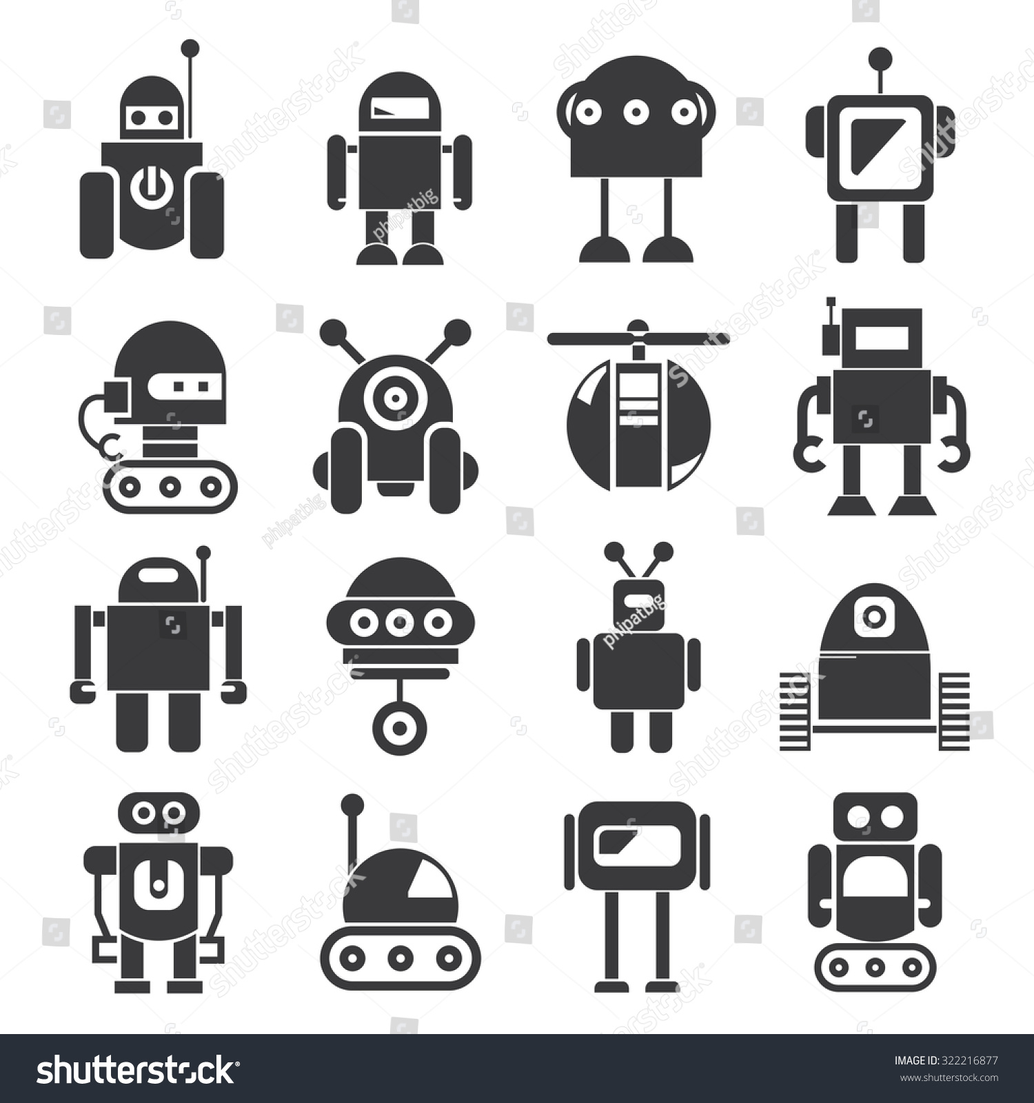Vektor Stok set ikon robot, robot vektor (Tanpa Royalti) 322216877 ...