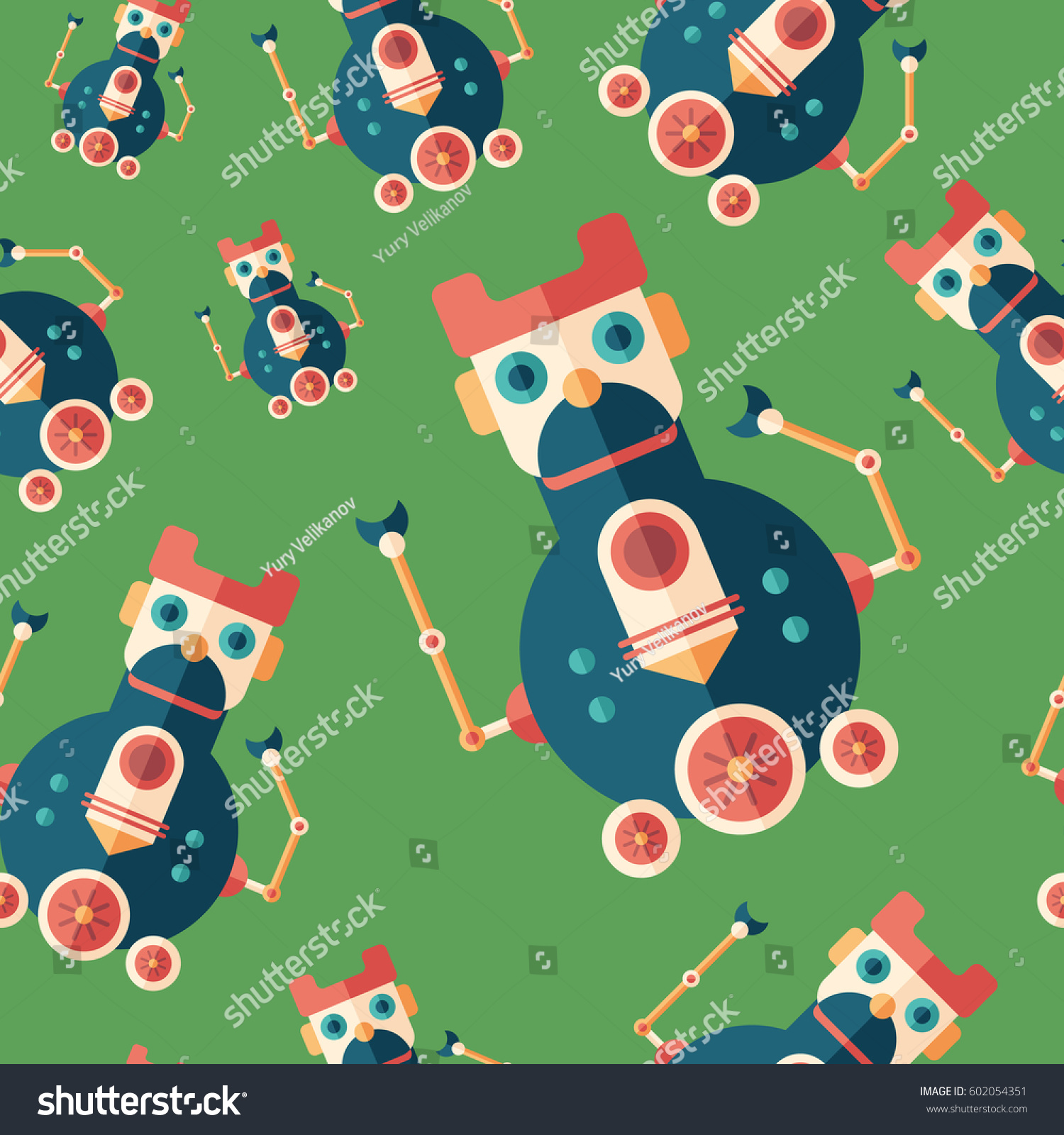 Robot Locomotive Flat Icon Seamless Pattern Stock Vector (Royalty Free ...